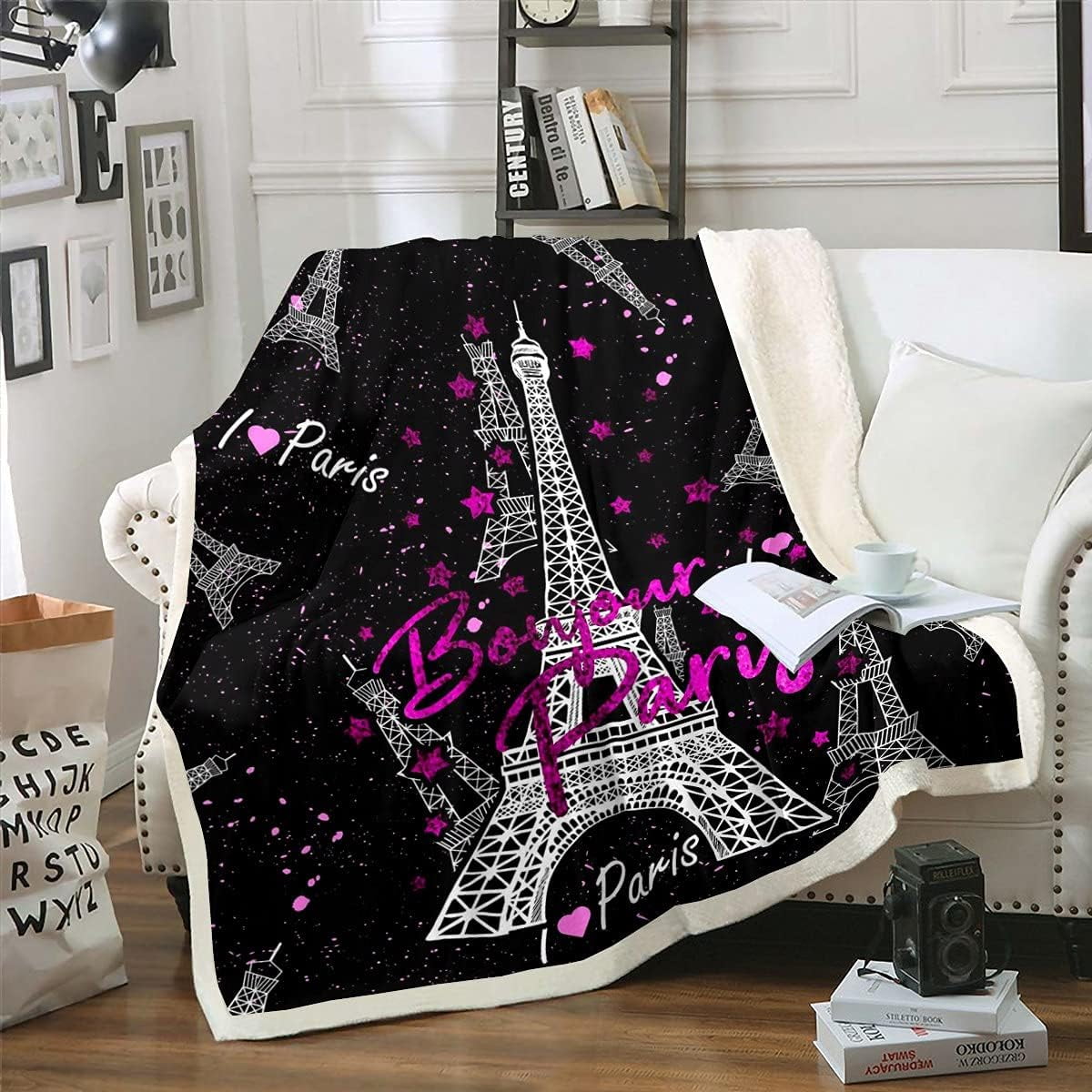 Eiffel Tower Sherpa Blanket Twin 60"X80",Paris Theme Throw Blanket for ...