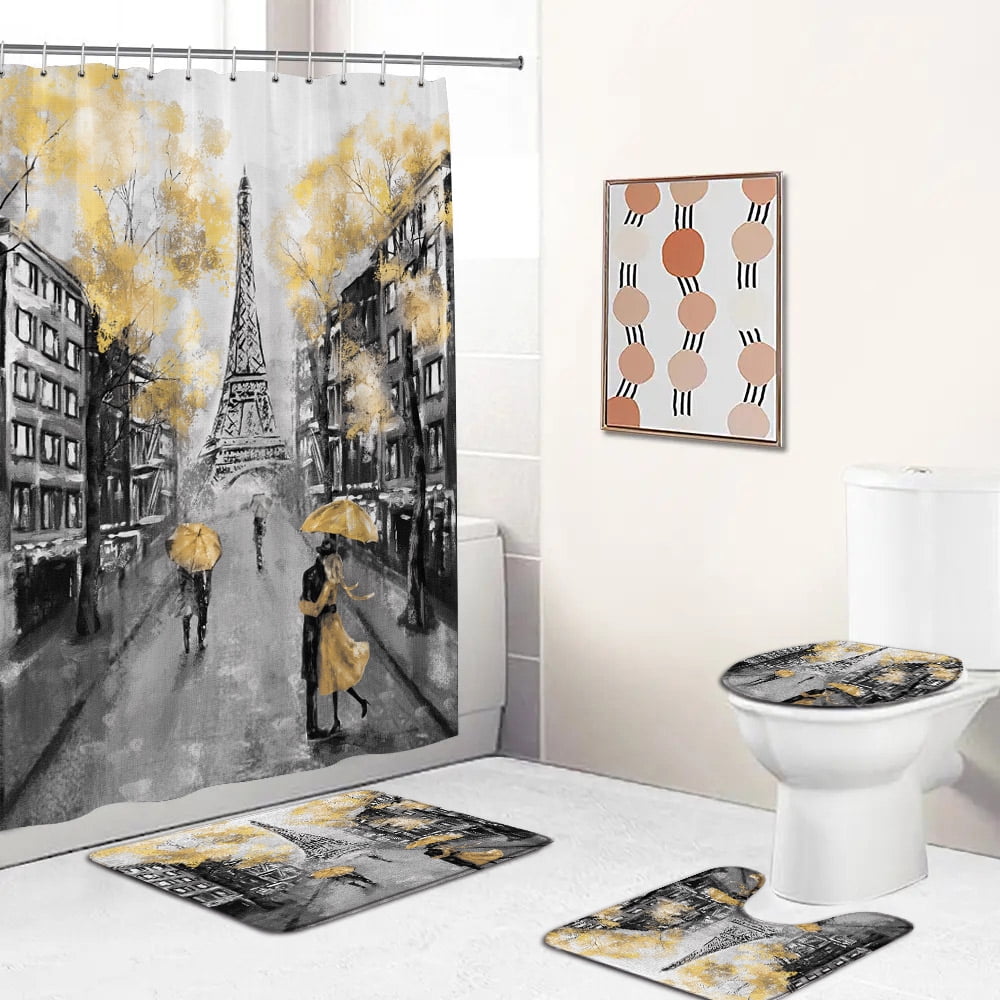 Eiffel Tower Shower Curtain Set Paris European Style Oil Paiting ...