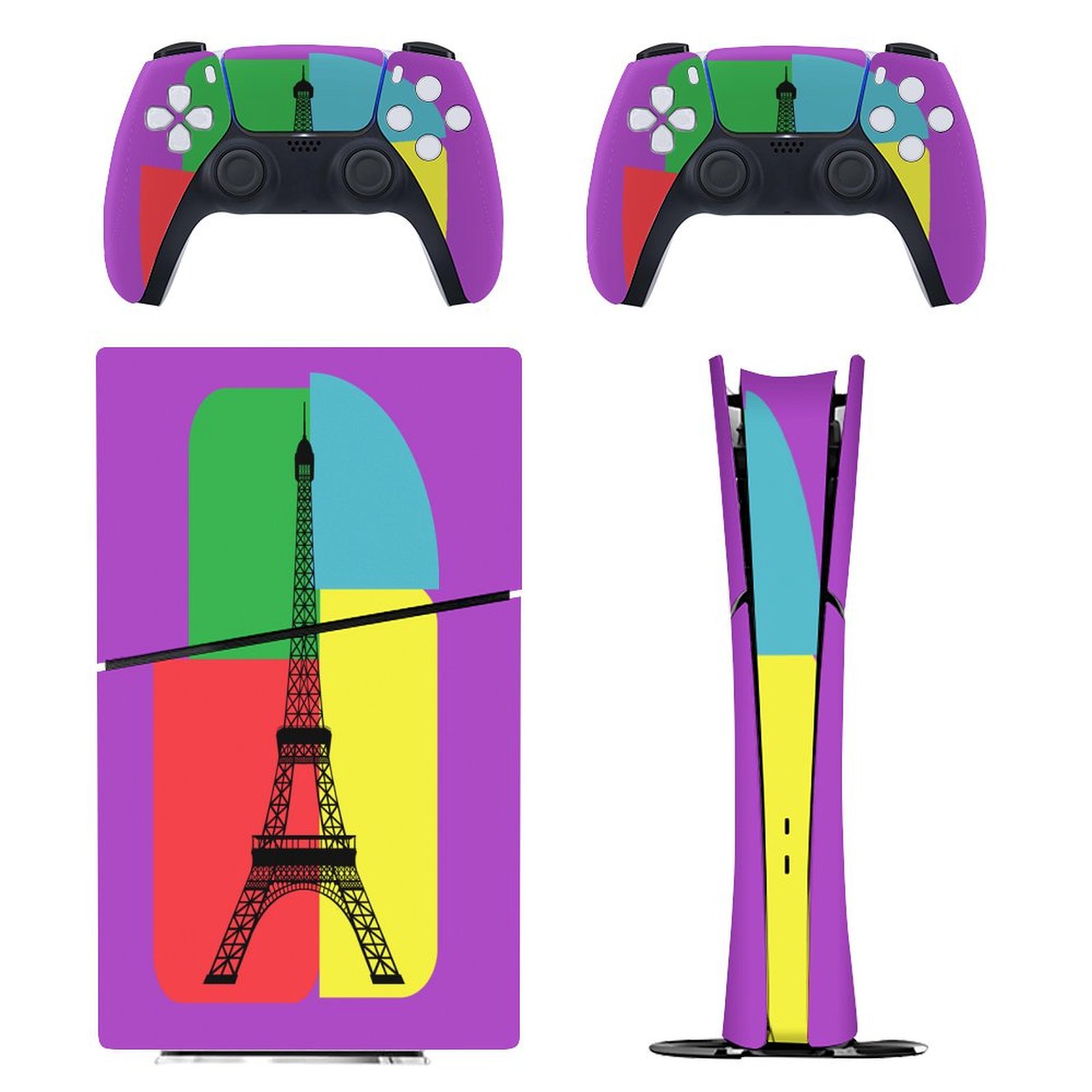 Eiffel Tower-Silhouette-Blue-Red-Yellow-Green PS5/PS5 Slim Digital Disc ...