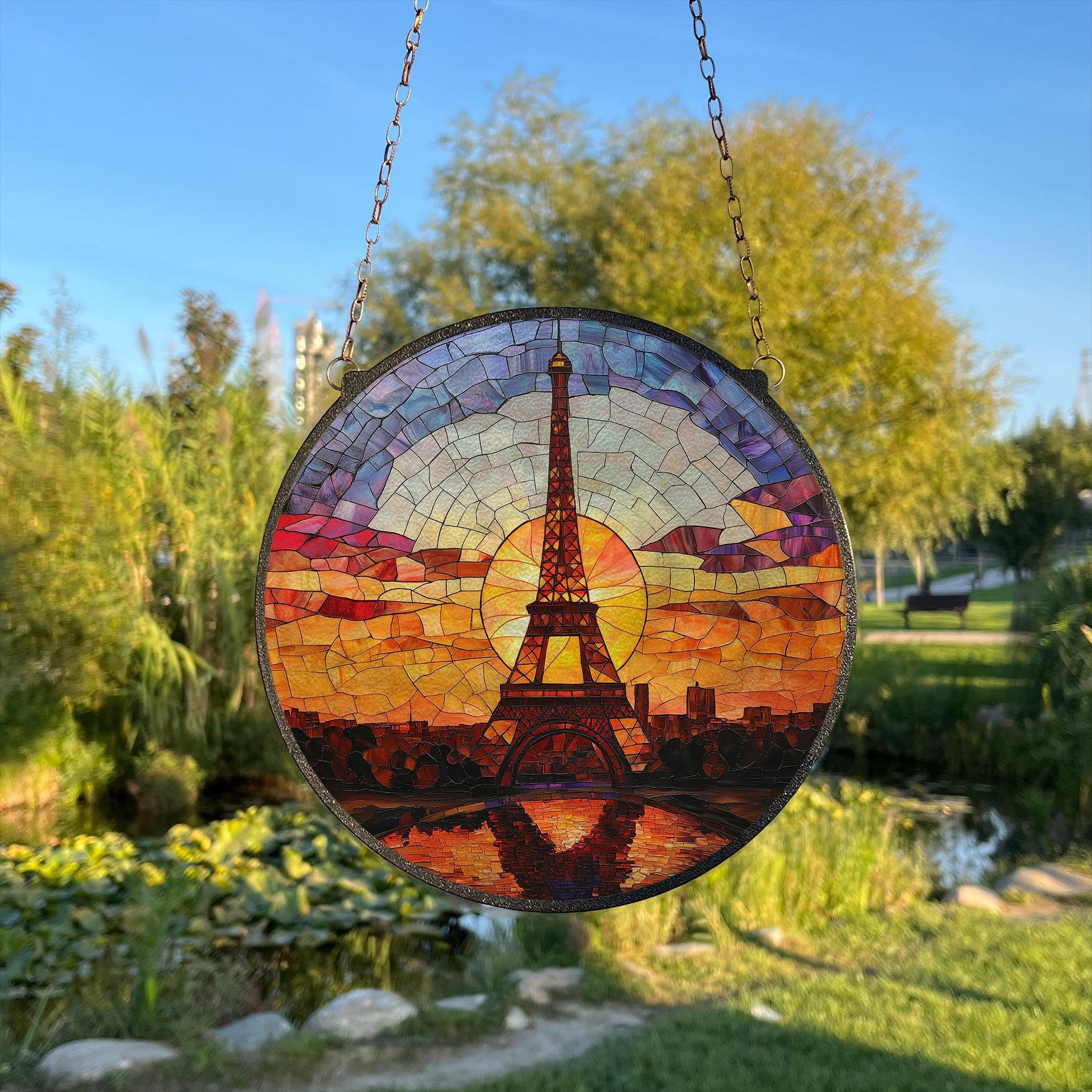 Eiffel Tower Stained Glass Style Wall and Window Decoration, Sun ...