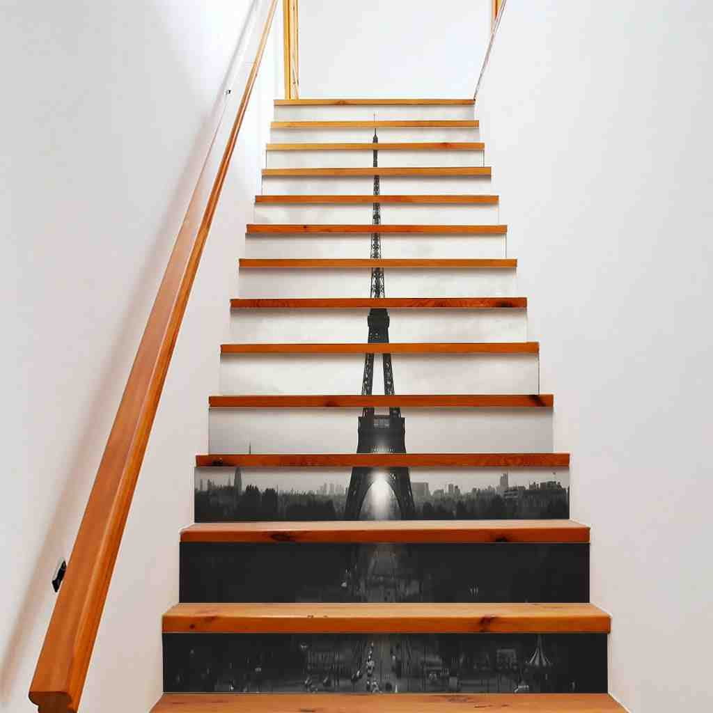 Eiffel Tower Stair Stickers Cityscape of Paris France Staircase Riser ...