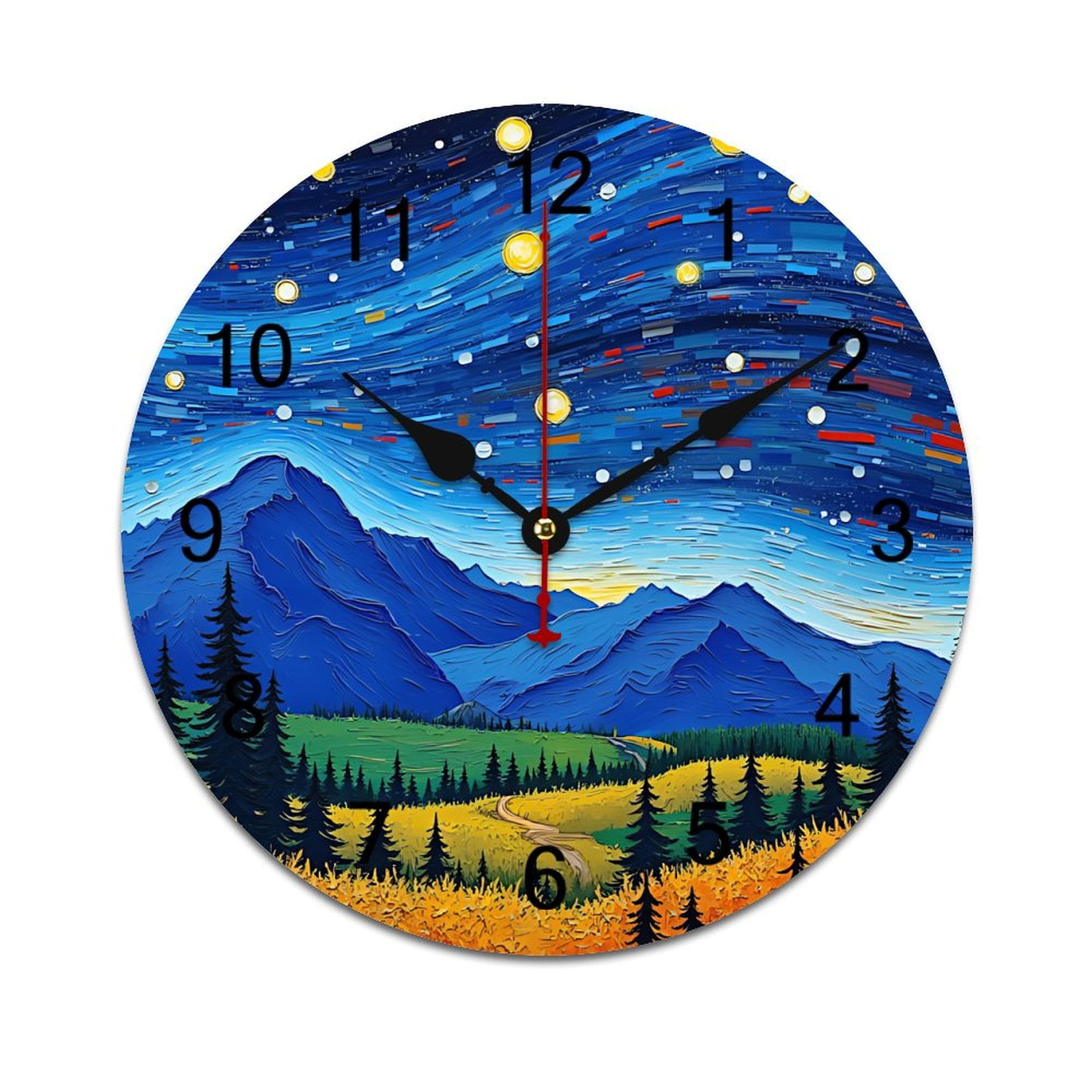 Eiffel Tower Starry Night Scene Printed Silent Wall Clock Round Kitchen ...