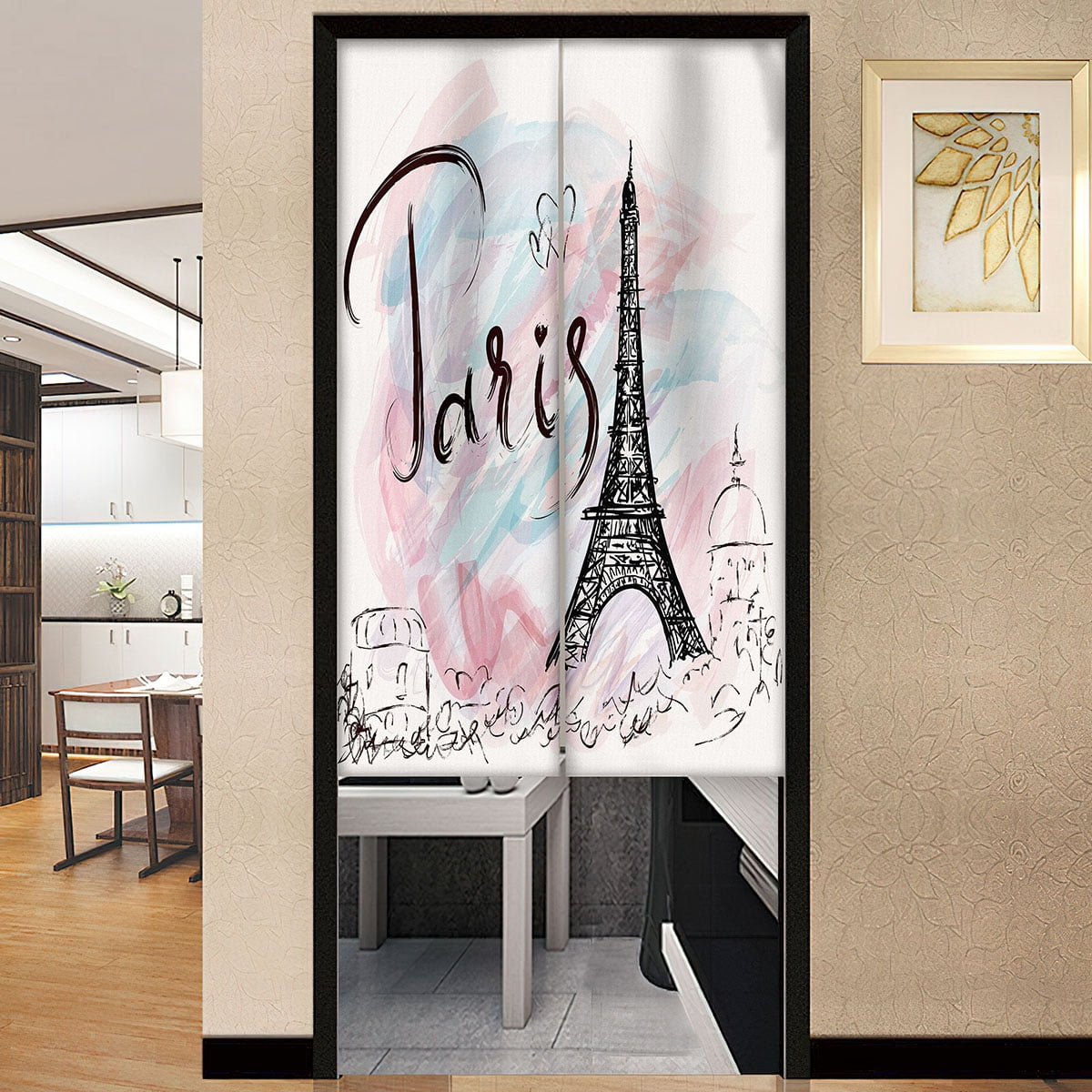 Eiffel Tower Sunset Door Curtain Kitchen Dining Room Natural Landscape ...