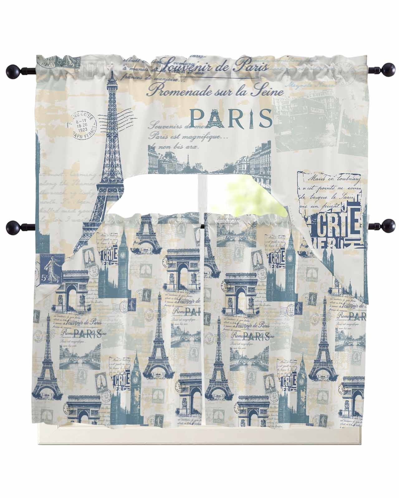 Eiffel Tower Swag Curtains for Living Room/Bedroom Windows, European ...