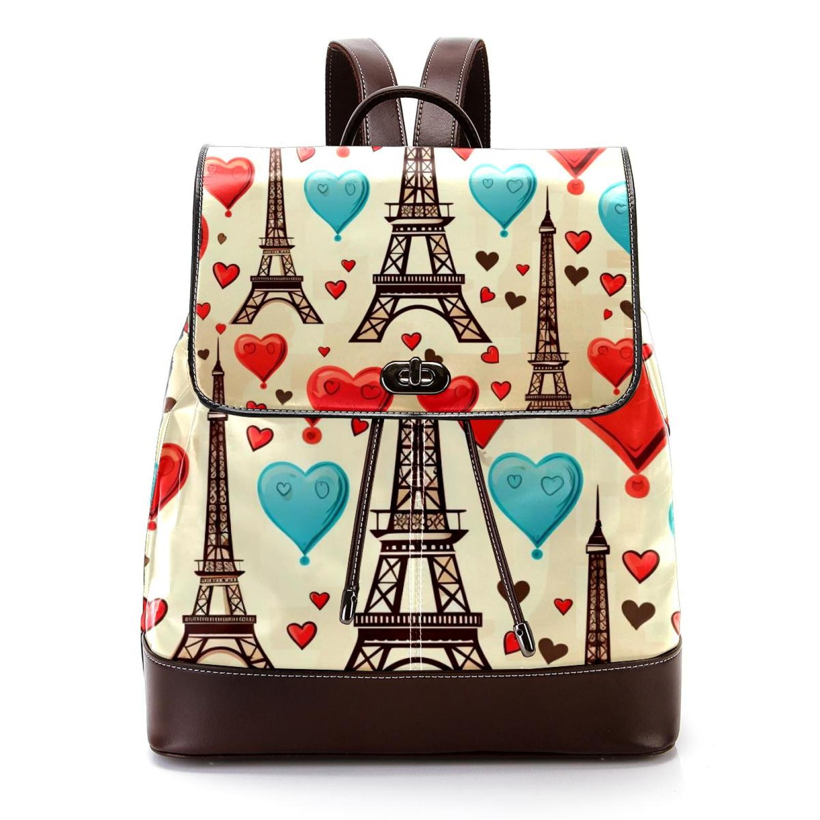 Eiffel Tower Valentine's Day Cute PU Leather Backpack with Adjustable ...