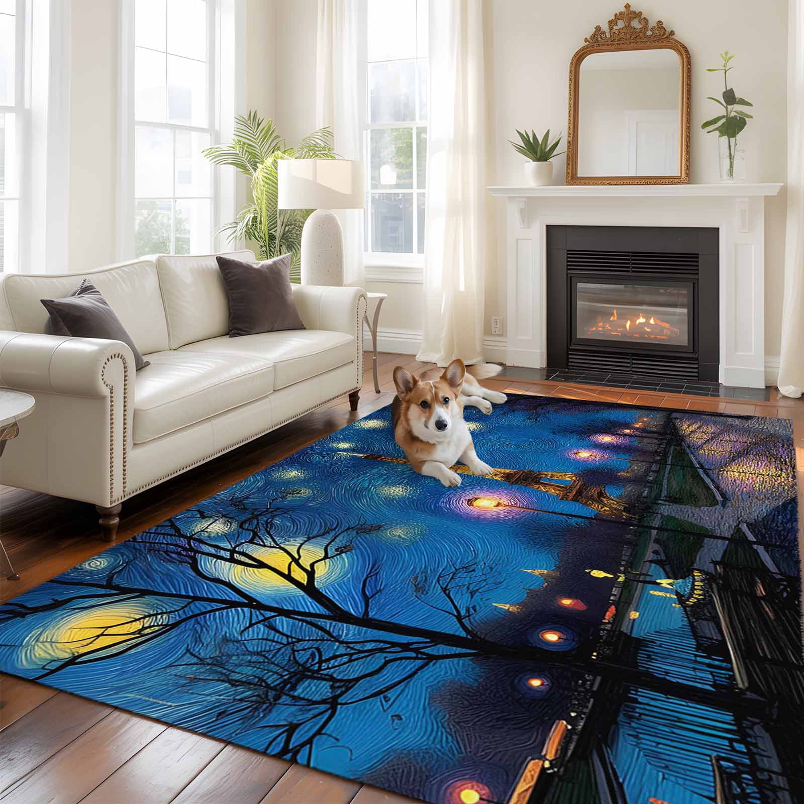 Eiffel Tower Washable Area Rug 8x10 Park Path Impressionist Abstract ...