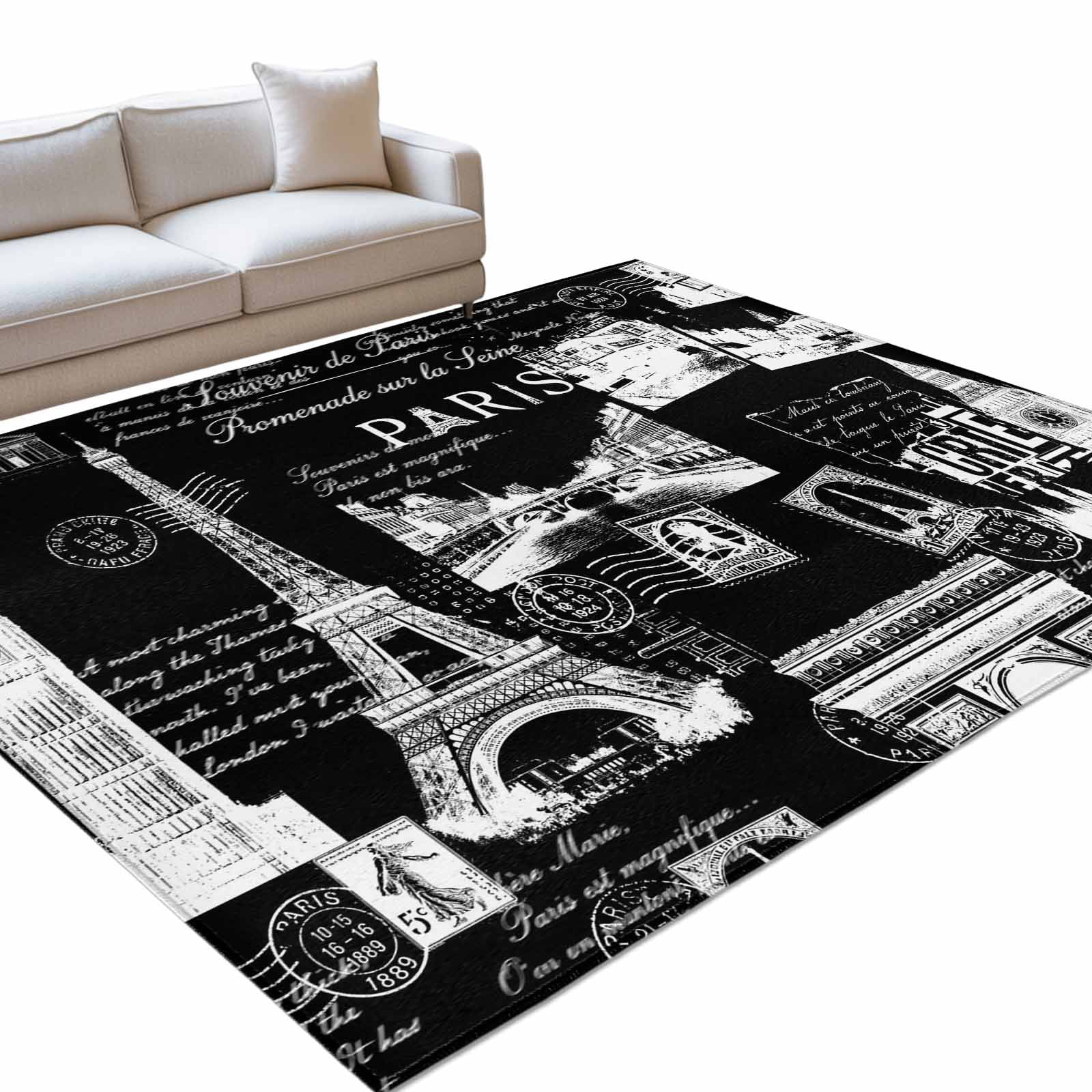Eiffel Tower Washable Rug 2.7x5 Area Rug for Living Room Bedroom Non ...