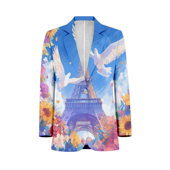 Eiffel Tower With Flower Customized Men's Suits full man Shawl Collar ...
