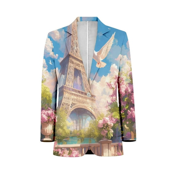 Eiffel Tower With Flower Mens Suits Shawl Collar Slim Fit Suit Mens ...