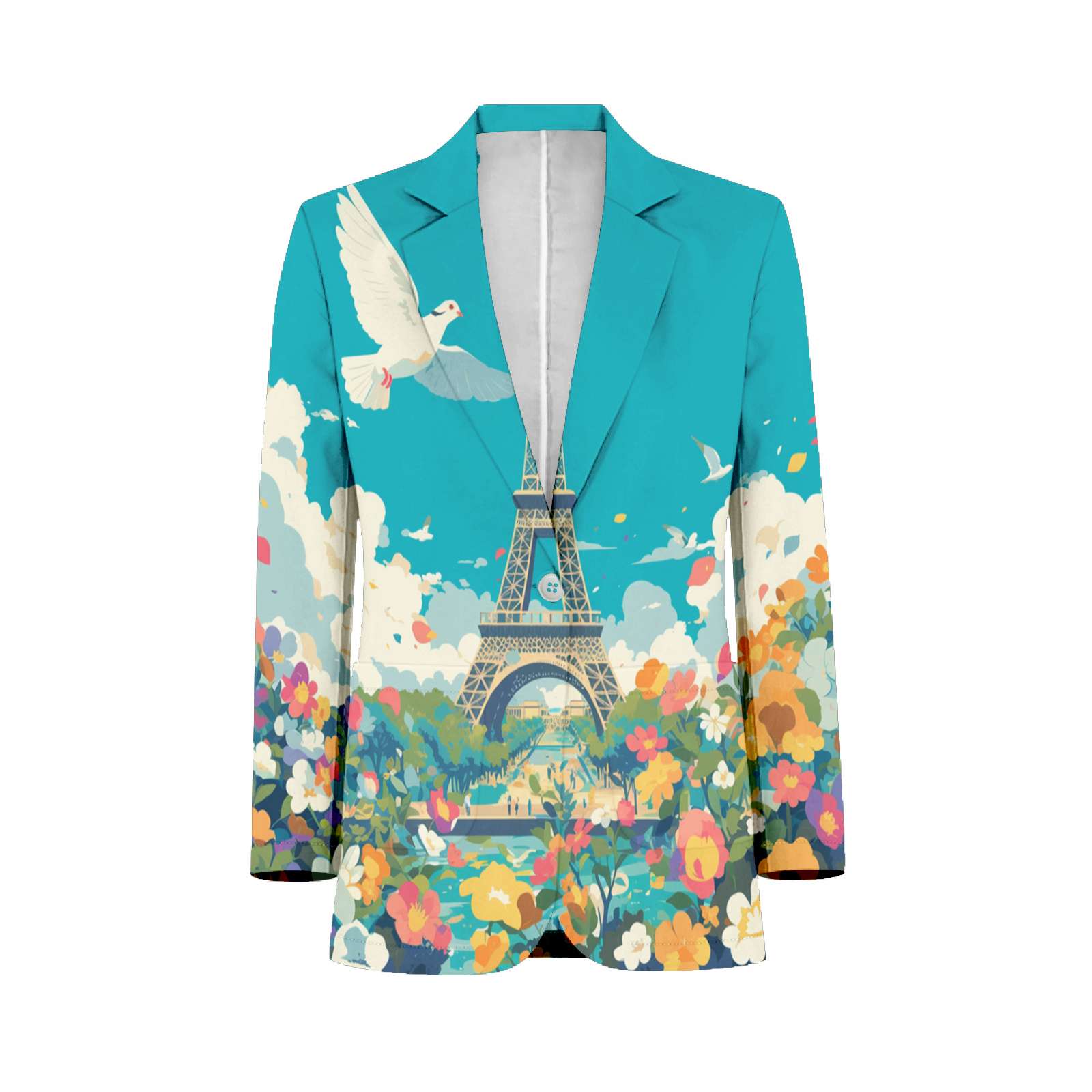 Eiffel Tower With Flower Mens Suits Shawl Collar Slim Fit Suit Mens ...
