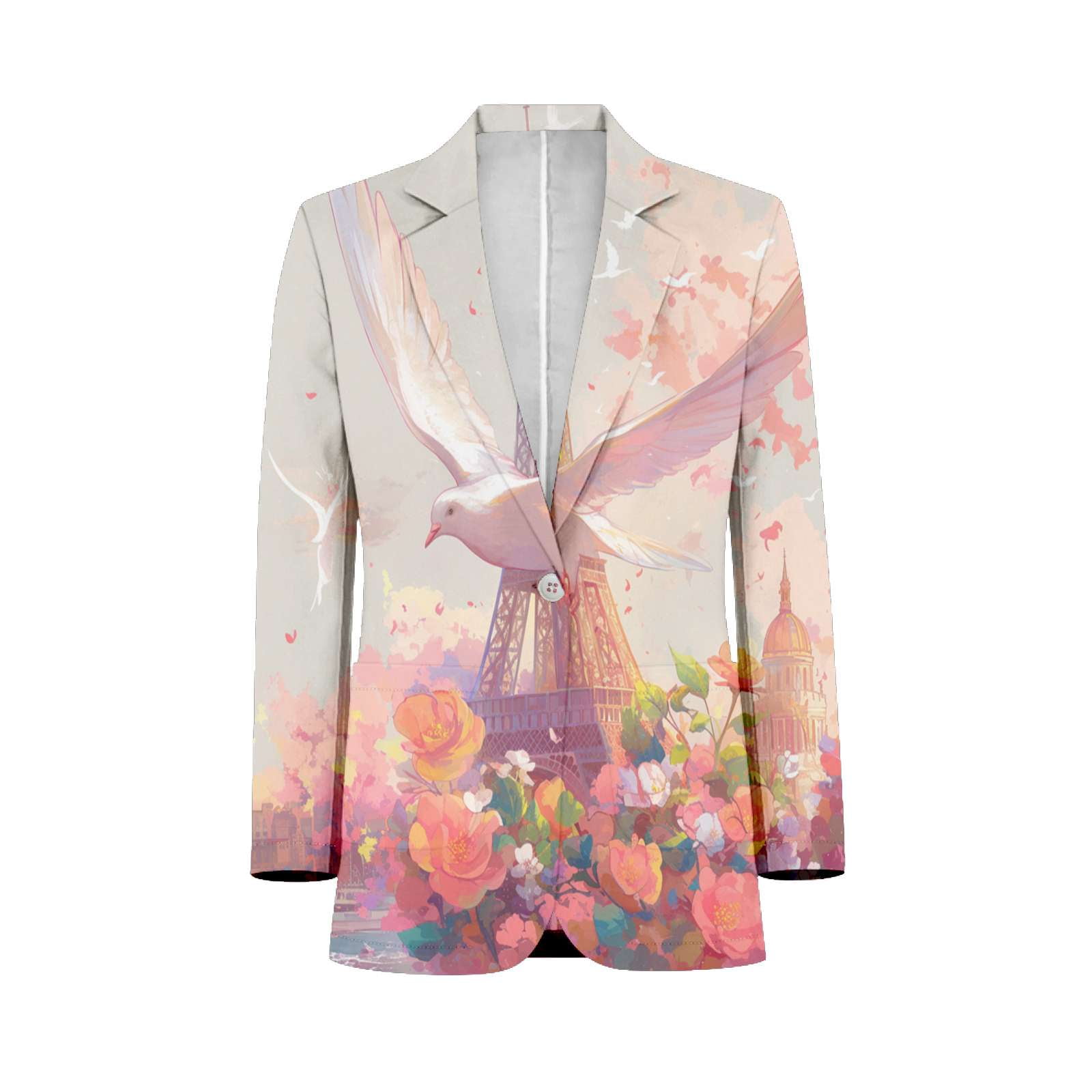 Eiffel Tower With Flower Mens Suits Shawl Collar Slim Fit Suit Mens ...