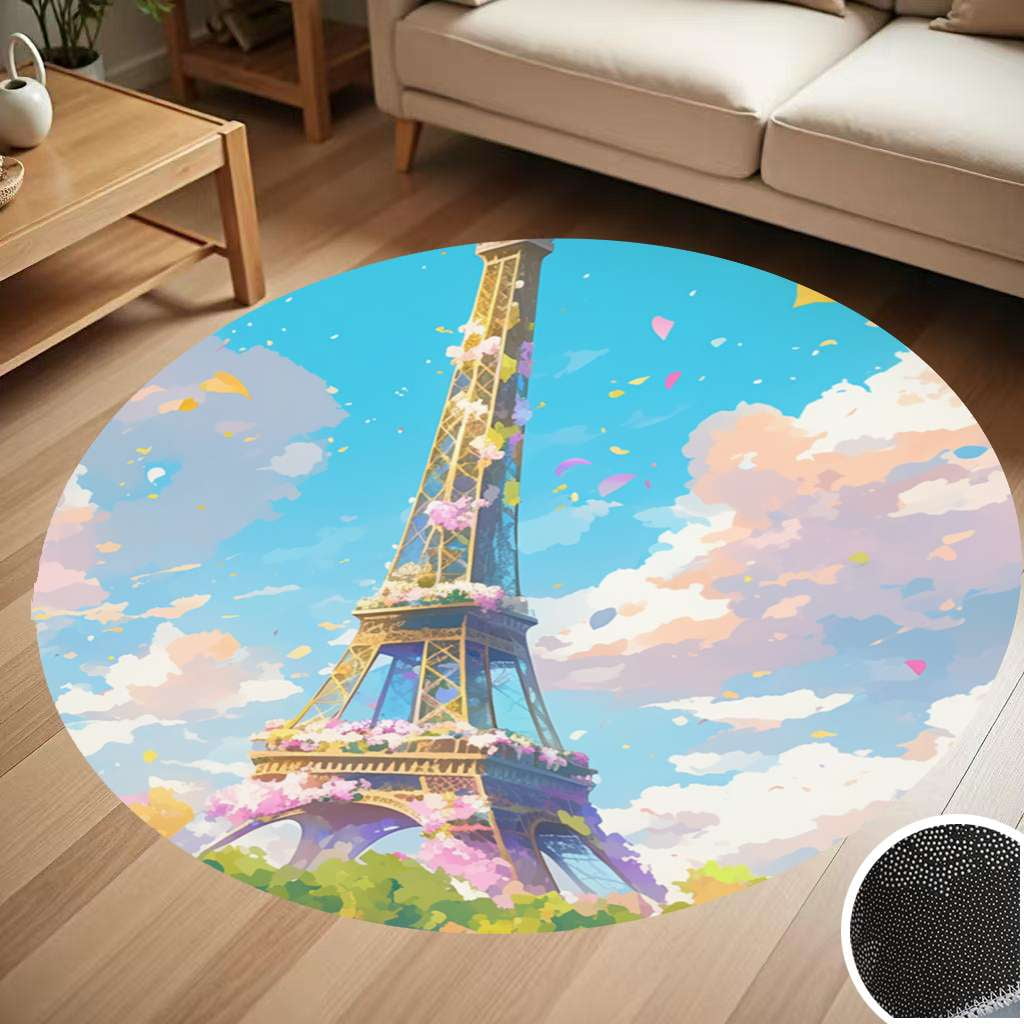 Eiffel Tower With Flower Round Carpet Living Room Bedroom Home ...