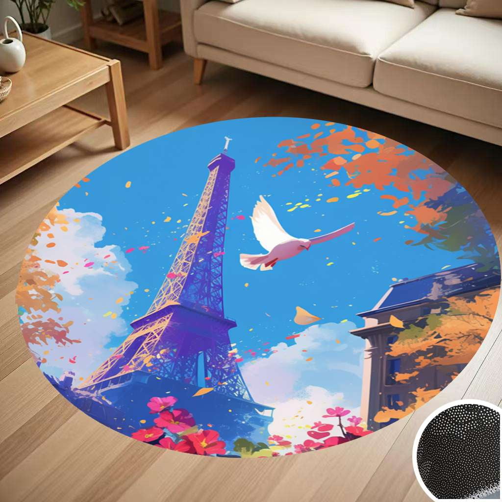 Eiffel Tower With Flower Round Carpet Living Room Bedroom Home ...