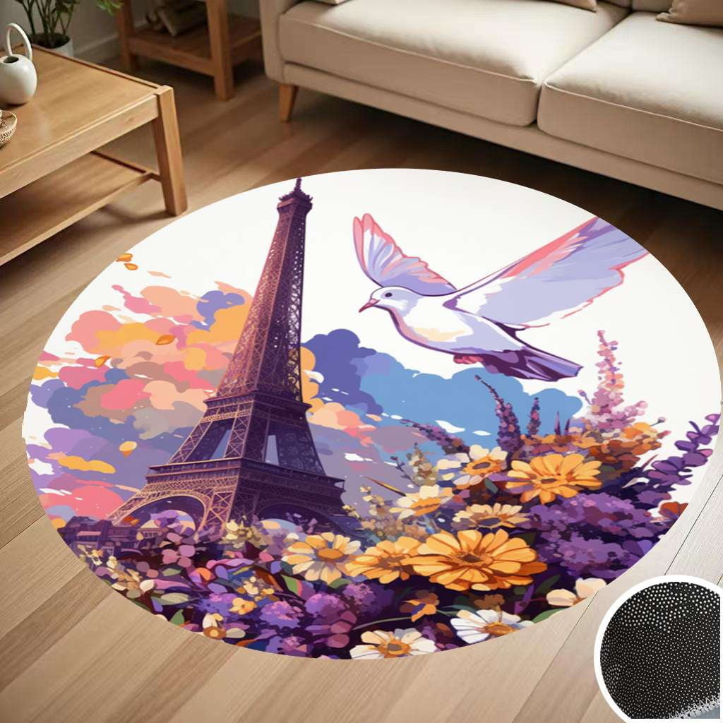 Eiffel Tower With Flower Round Carpet Living Room Bedroom Home ...