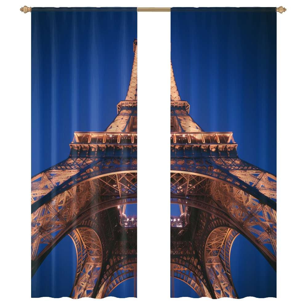 Eiffel Tower With Flower Tulle Curtains For Living Room Chiffon Sheer ...