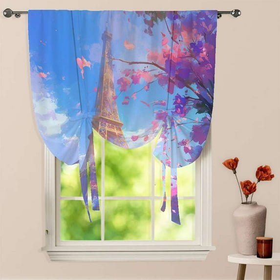 Eiffel Tower With Flower Window Curtain for Living Room Roman Curtain ...