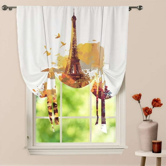 Eiffel Tower With Flower Window Curtain for Living Room Roman Curtain ...