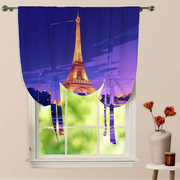 Eiffel Tower With Flower Window Curtain for Living Room Roman Curtain ...