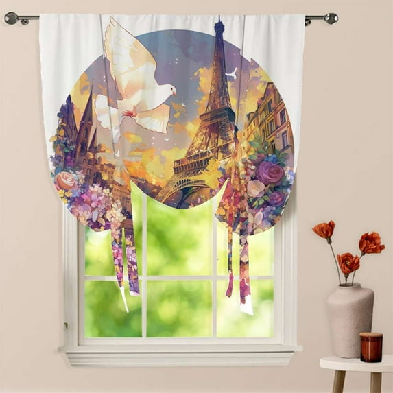 Eiffel Tower With Flower Window Curtain for Living Room Roman Curtain ...