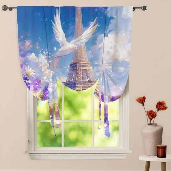 Eiffel Tower With Flower Window Curtain for Living Room Roman Curtain ...