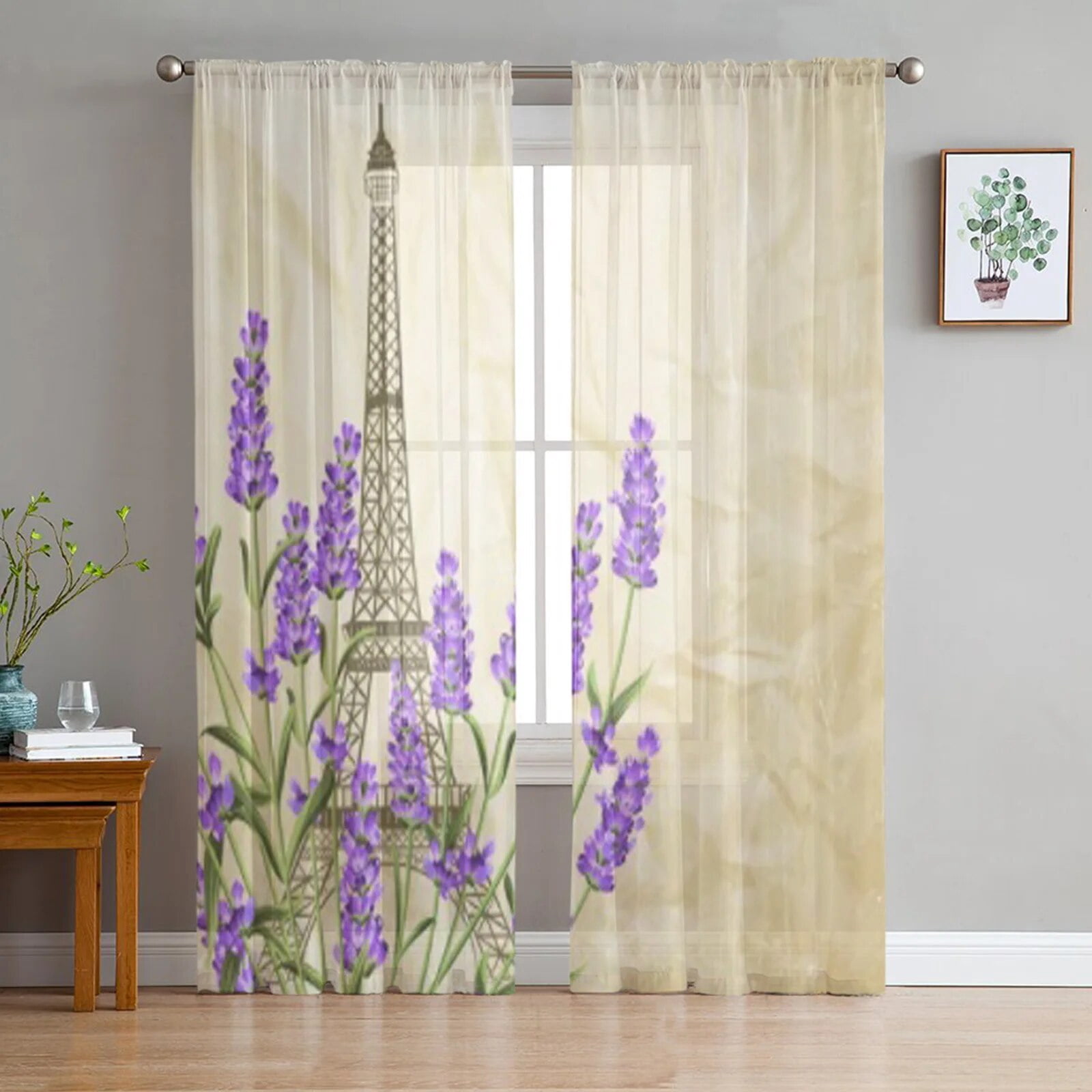 Eiffel Tower With Lavender Sheer Curtains For Living Room Kids Bedroom ...