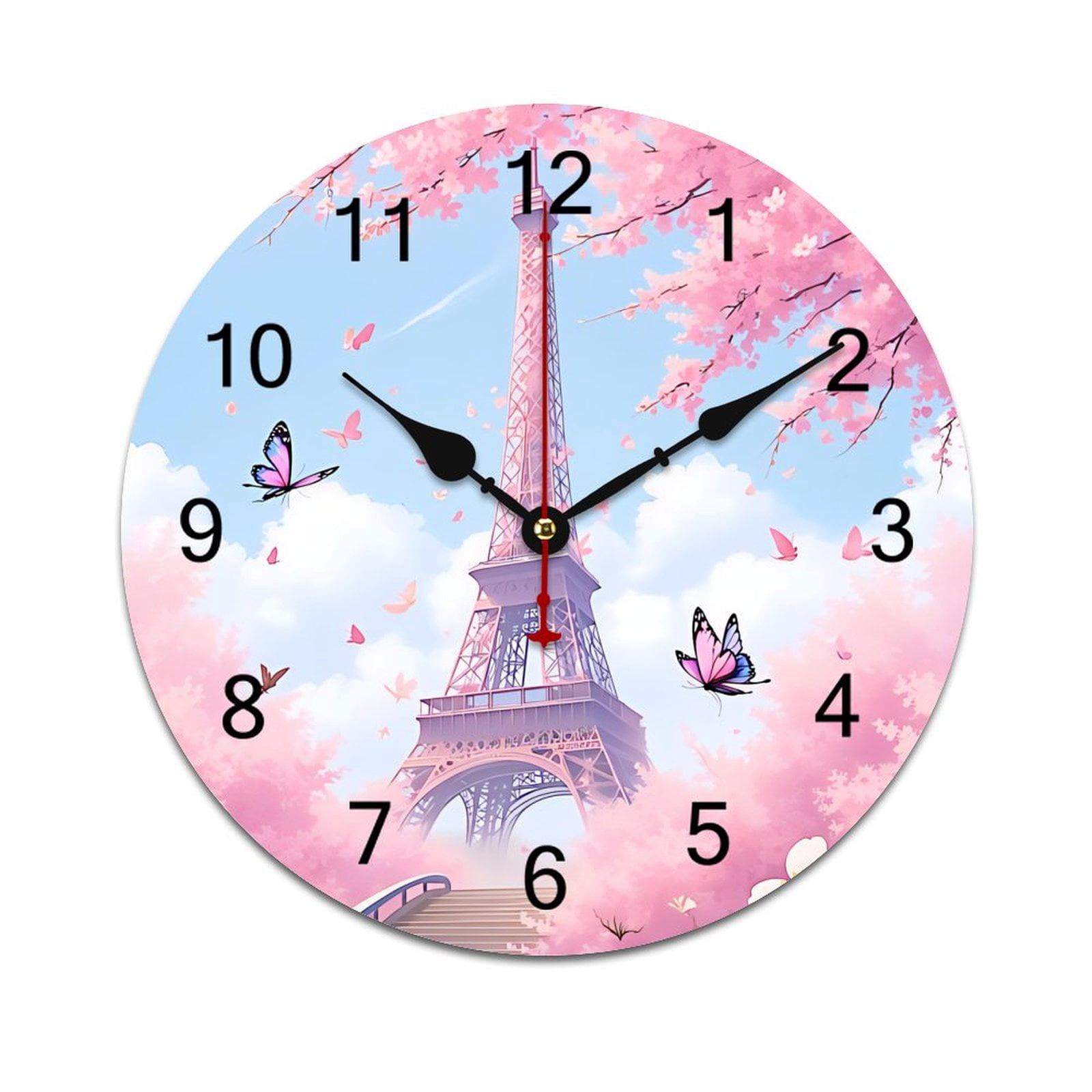 Eiffel Tower Woman with A Red Umbrella Bedroom Wall Clock Large Modern ...