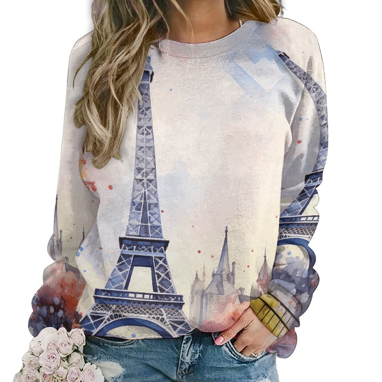 Eiffel Tower Womens Oversized Sweatshirts Hoodies Crewneck Casual Tops ...