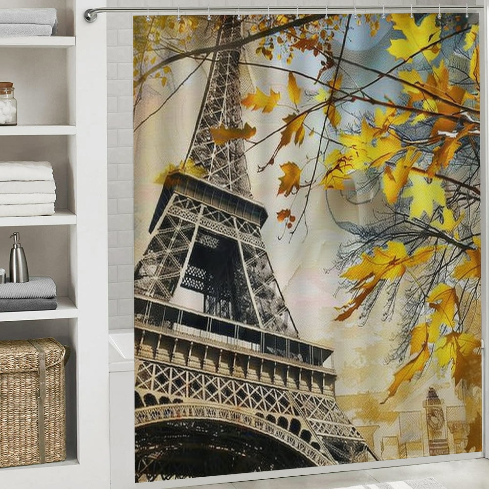 Eiffel Tower Yellow Leaves Bathroom shower curtain beautiful pattern ...