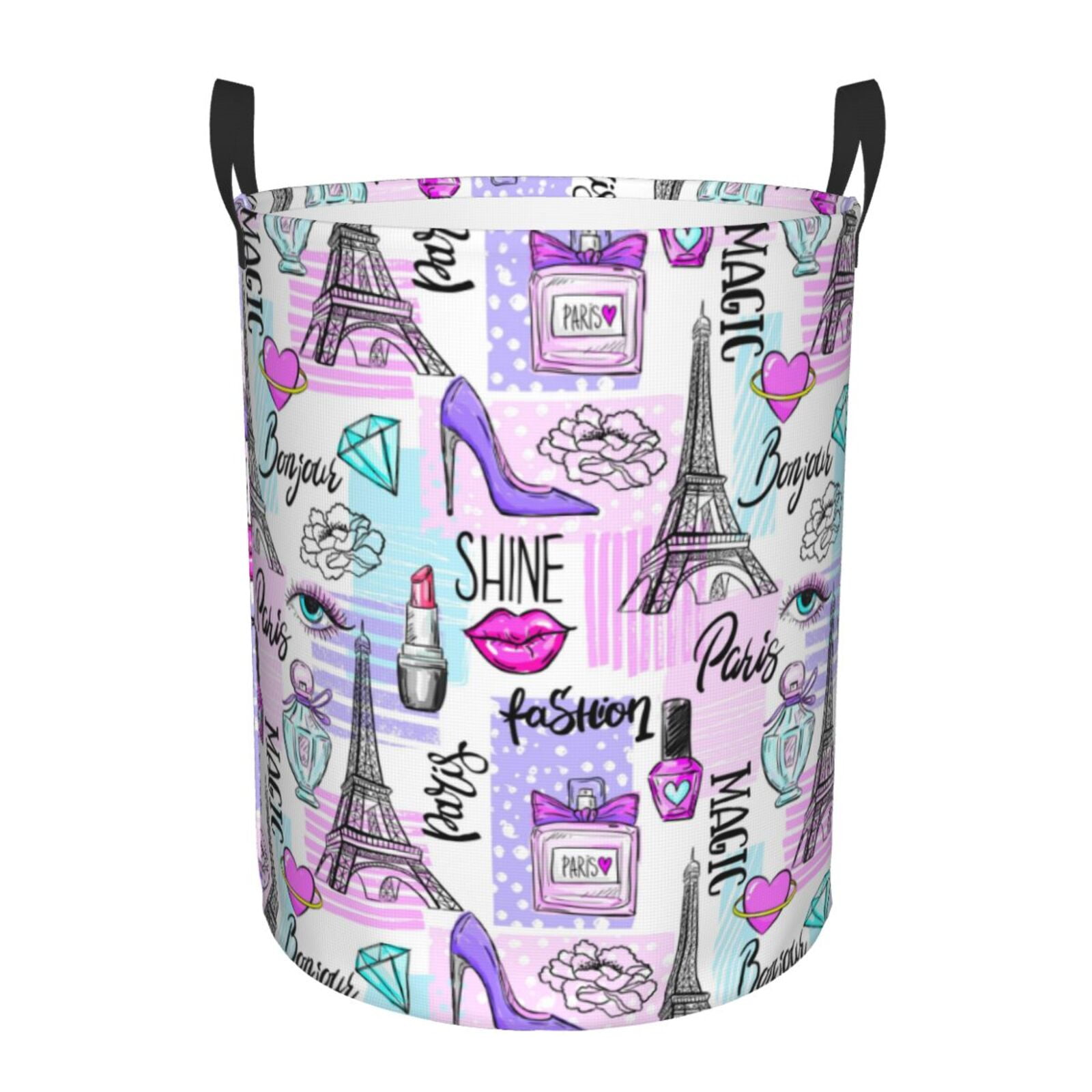 Eiffel Tower and Hearts Round Laundry Basket, Laundry Hamper with ...