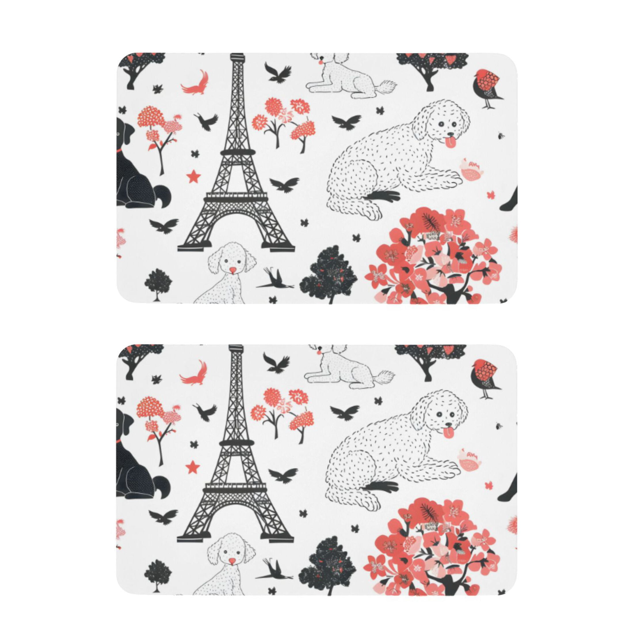 Eiffel Tower and Poodle Dog Refrigerator Magnet Stickers Square Fridge ...