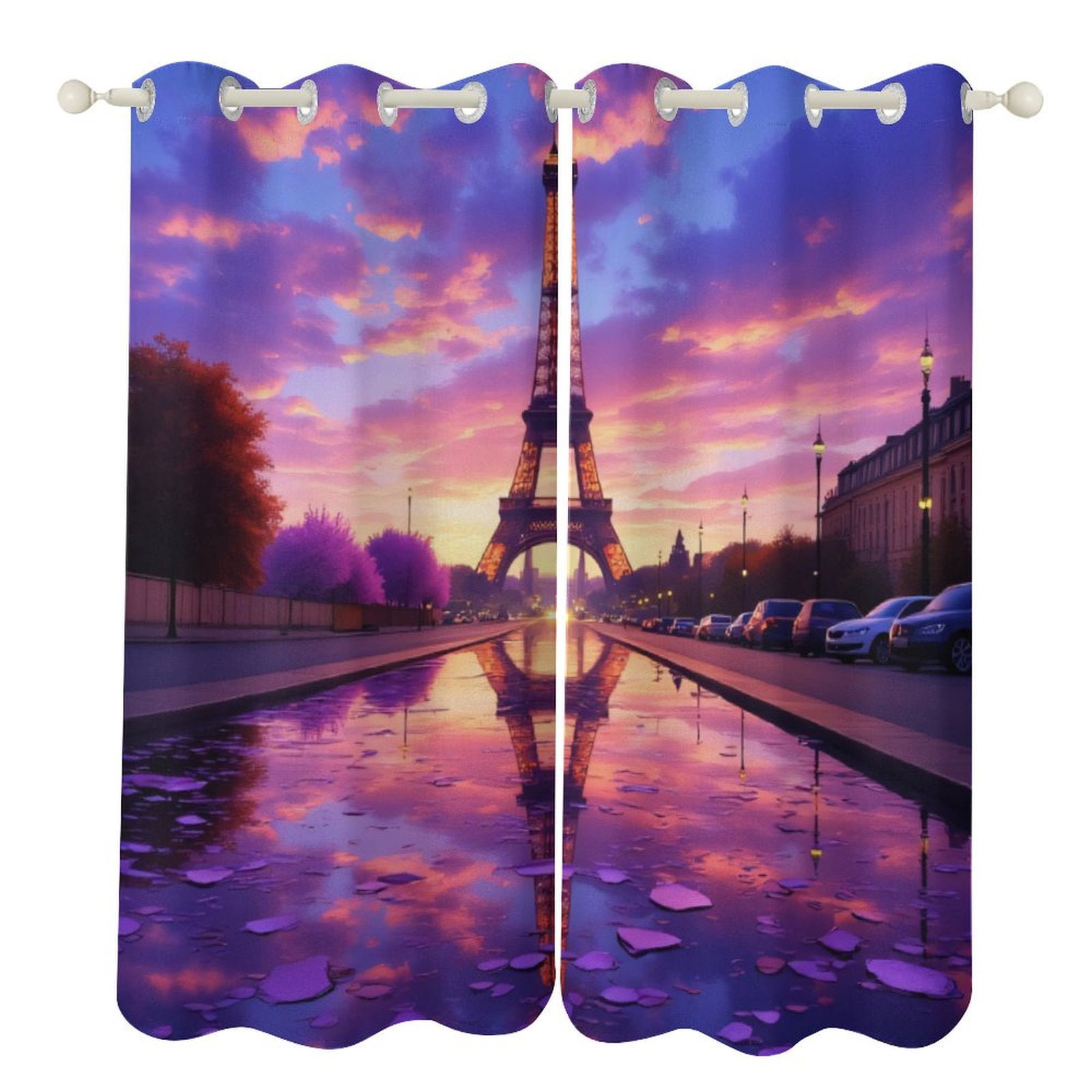 Eiffel Tower at Dawn 2 Panels 3D Printing Pattern Curtain for Bedroom ...