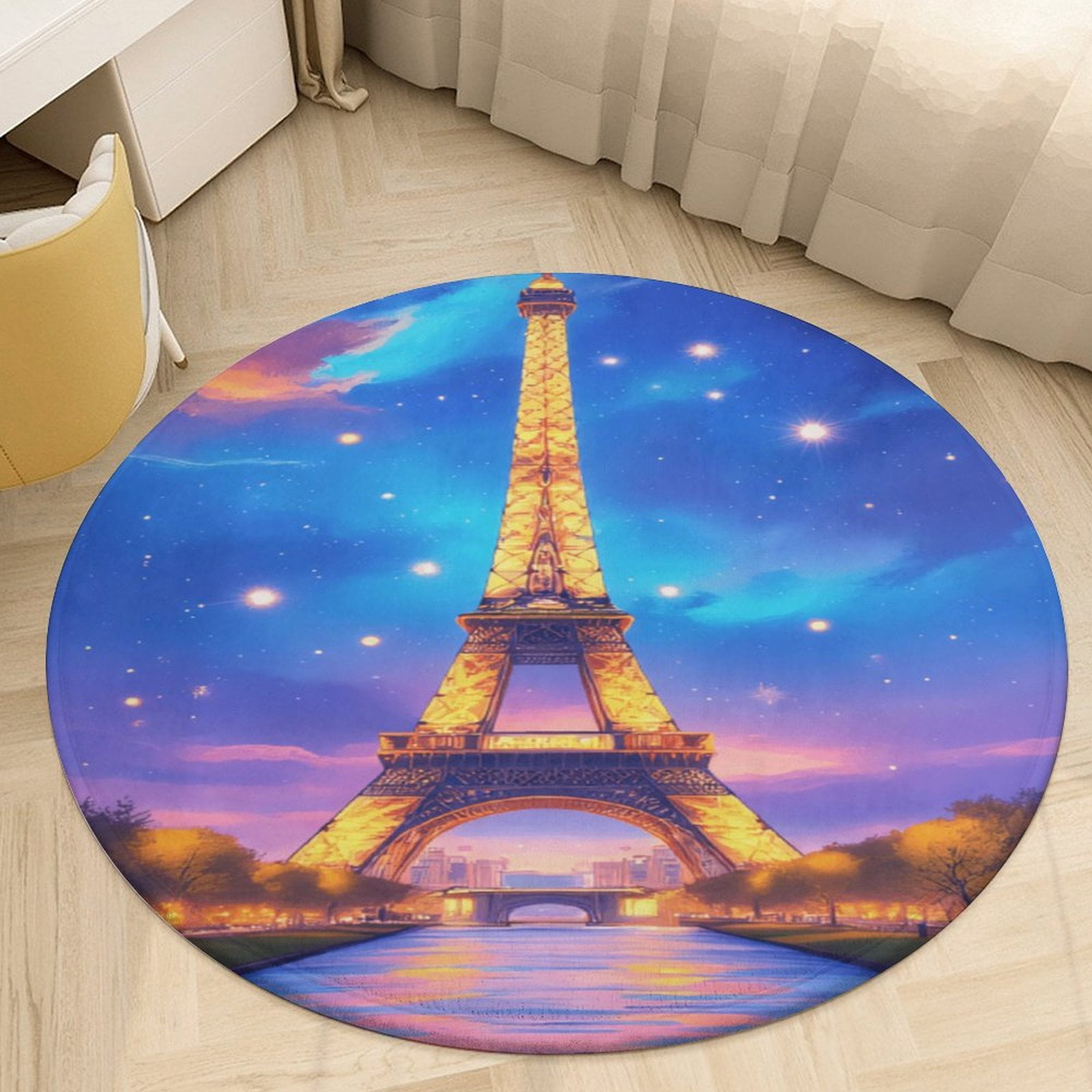 Eiffel Tower at Night Round Area Rugs for Bedroom Living Room, 3FT Soft ...