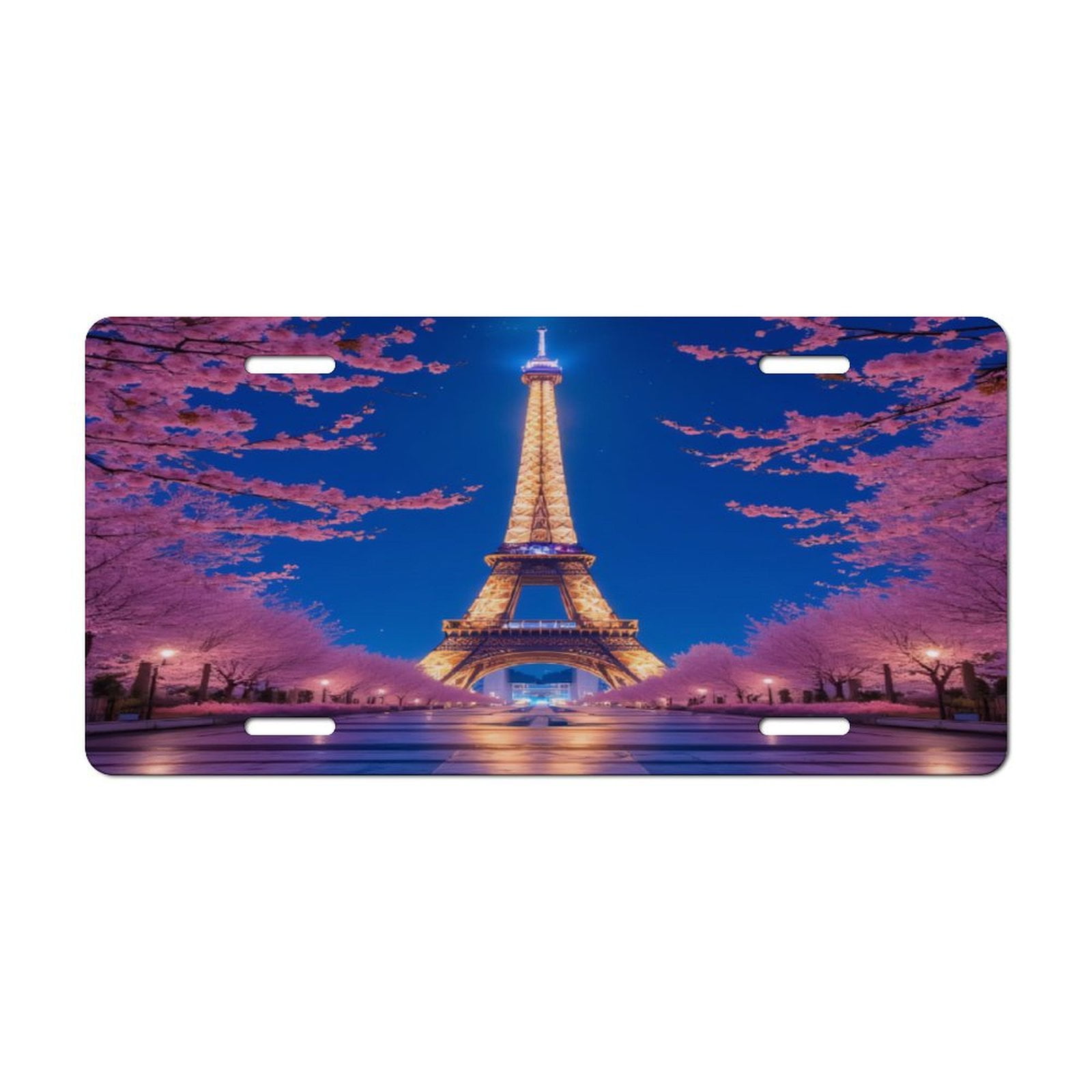 Eiffel Tower at Night with Cherry Blossoms License Plate Lightweight ...