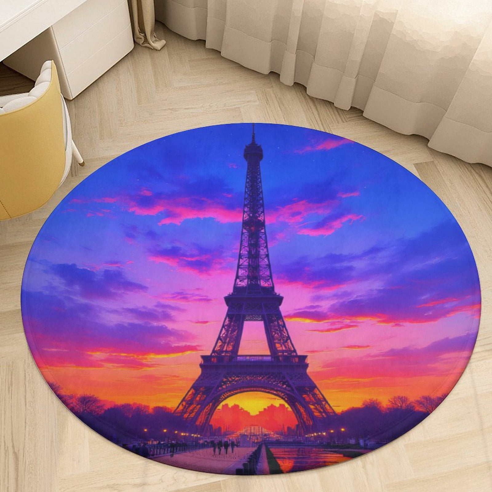 Eiffel Tower at Sunset Round Area Rugs for Bedroom Living Room, 6FT ...