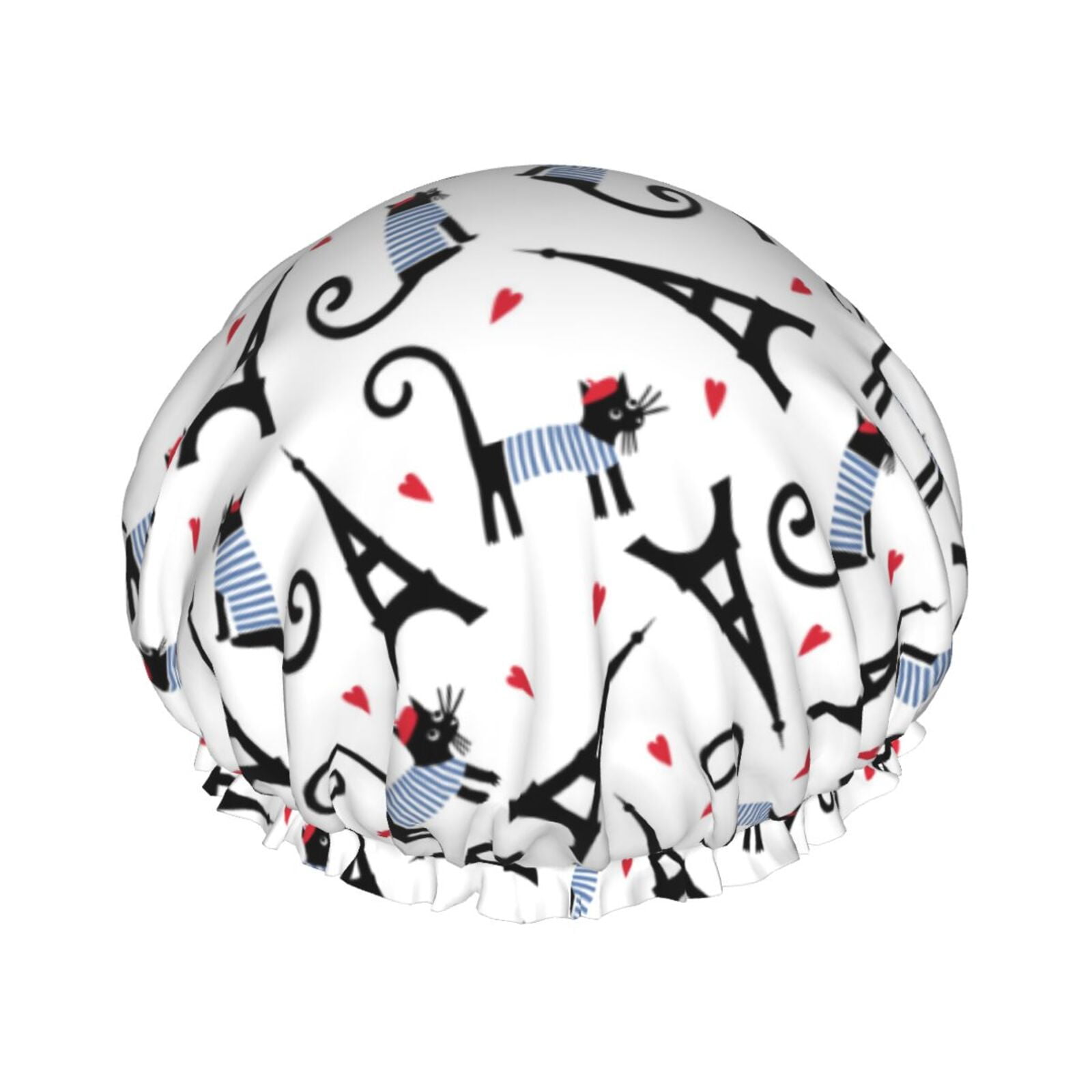 Eiffel Tower cat Shower Cap for Women, Double Waterproof Layers Shower ...