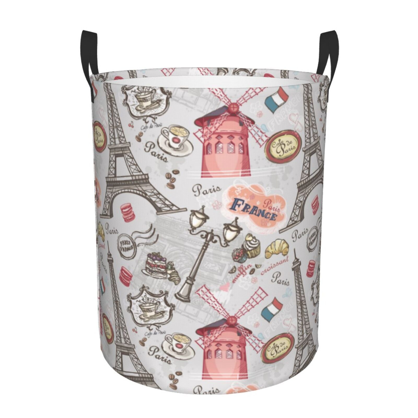 Eiffel Tower coffee Round Laundry Basket, Laundry Hamper with Handle ...