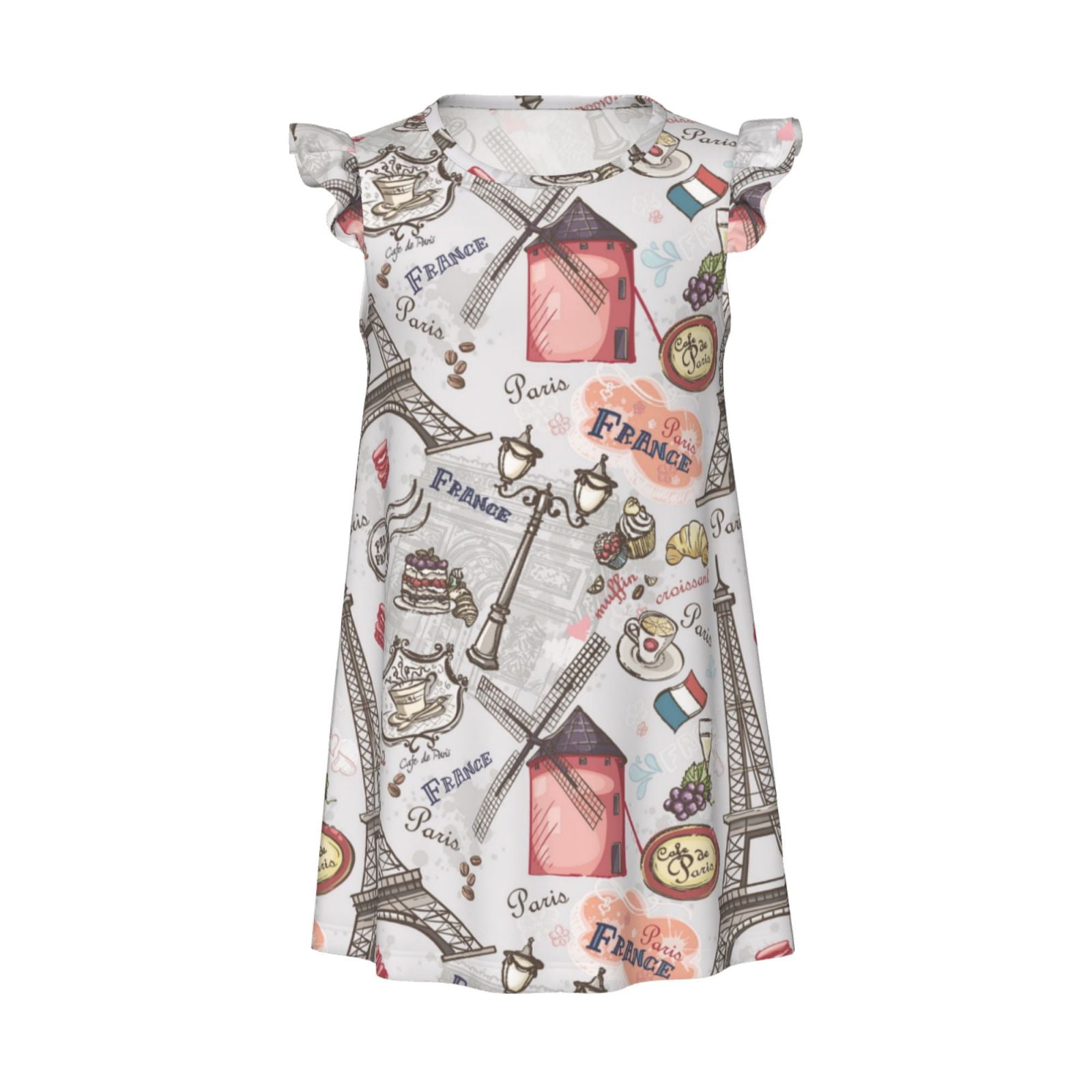 Eiffel Tower food Girls Nightgowns, Pajamas for Girls, Soft Flutter ...