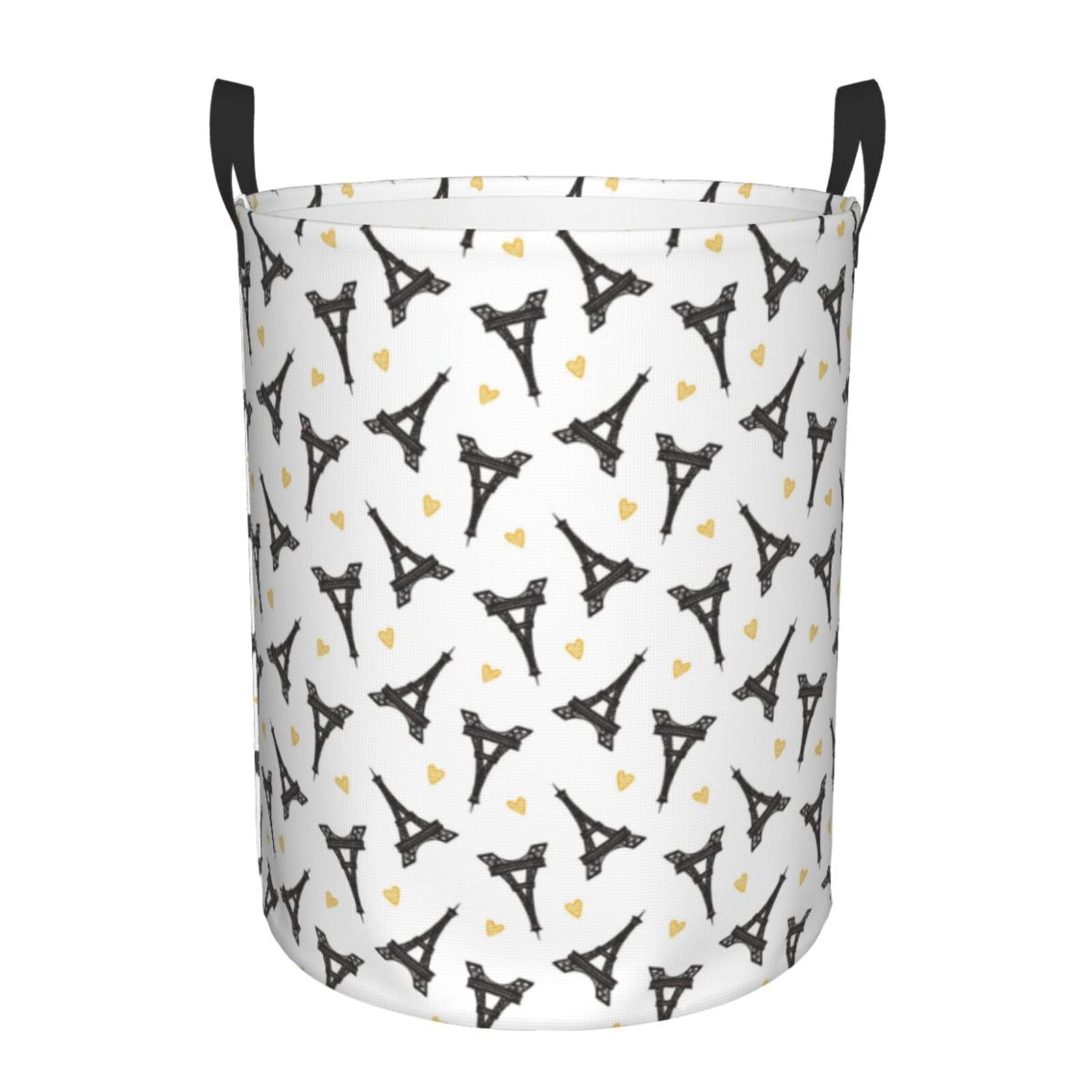 Eiffel Tower hearts Round Laundry Basket, Laundry Hamper with Handle ...