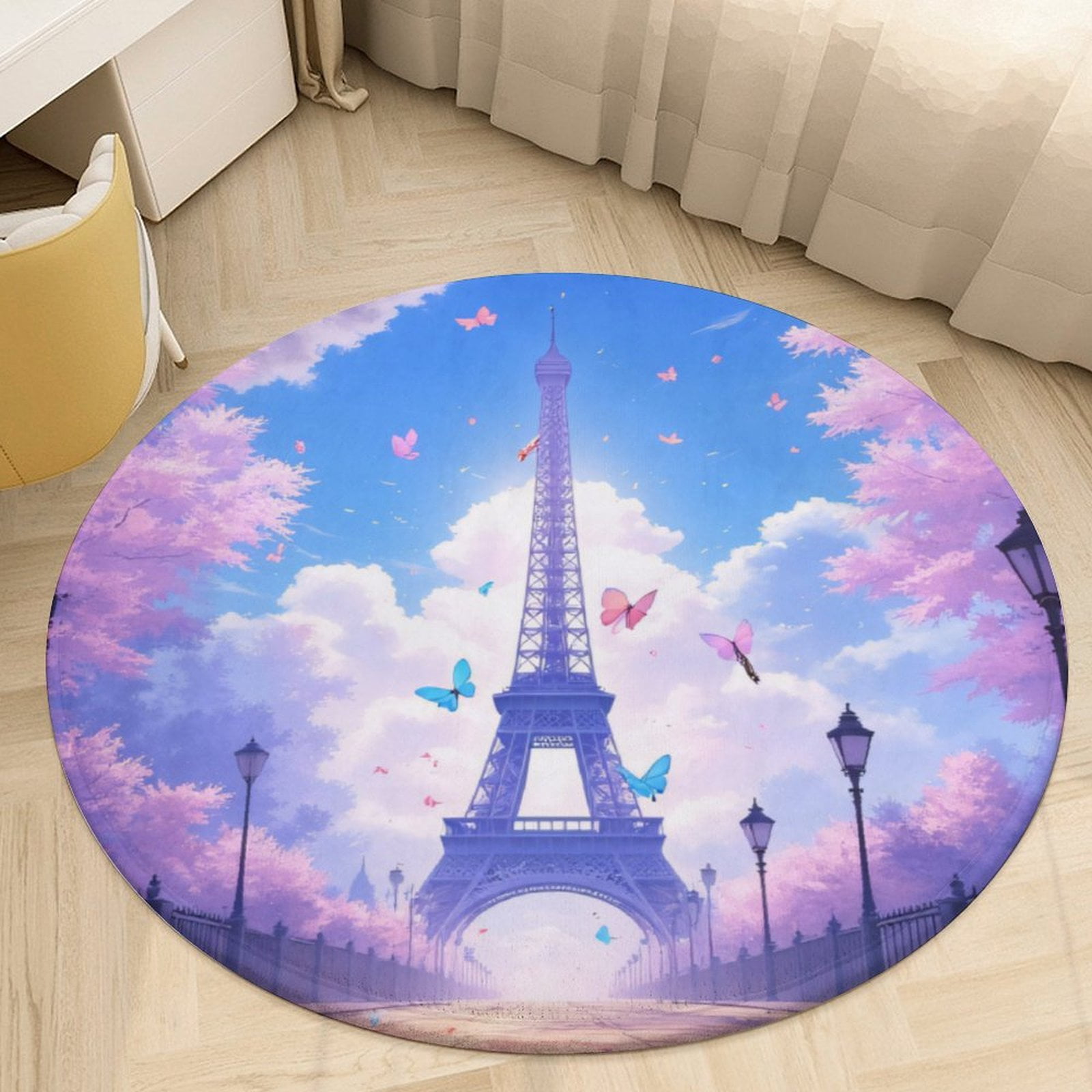Eiffel Tower in Spring(2) Round Area Rugs for Bedroom Living Room, 6FT ...