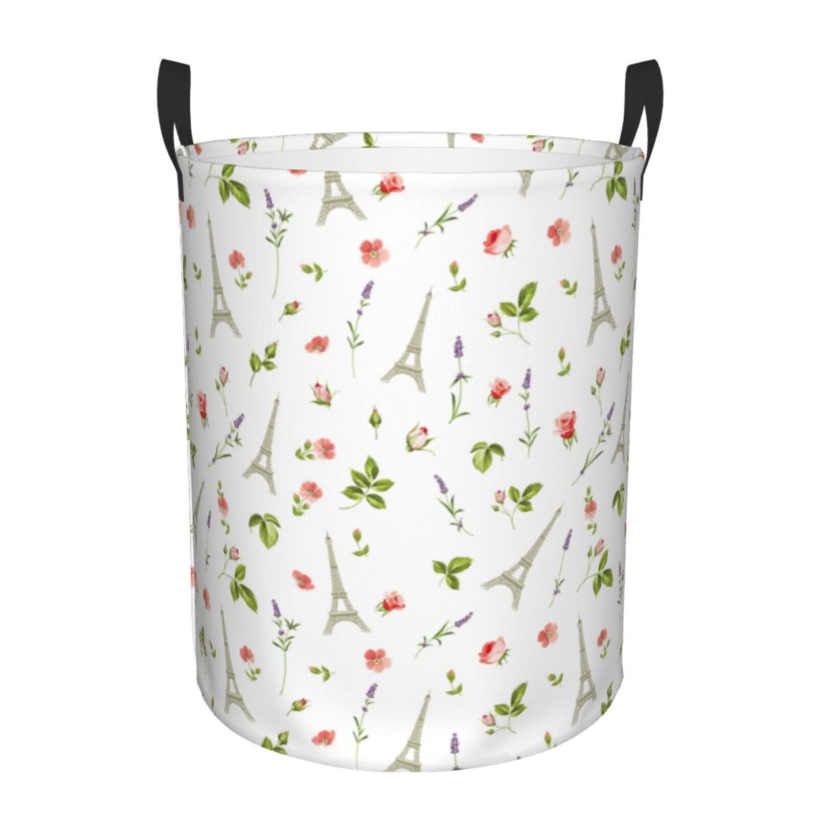 Eiffel Tower leaf Round Laundry Basket, Laundry Hamper with Handle ...