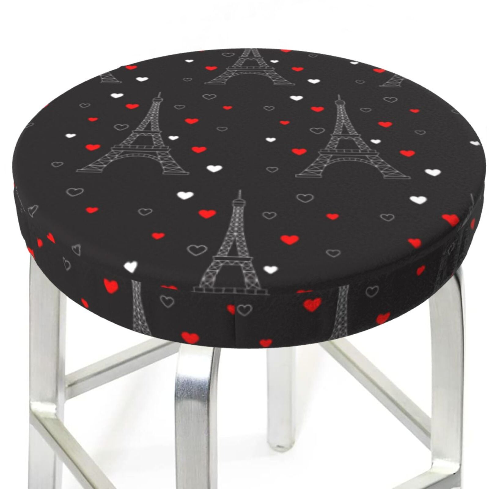 Eiffel Tower love heart Bar Stool Covers - Stretch Round Seat Covers ...