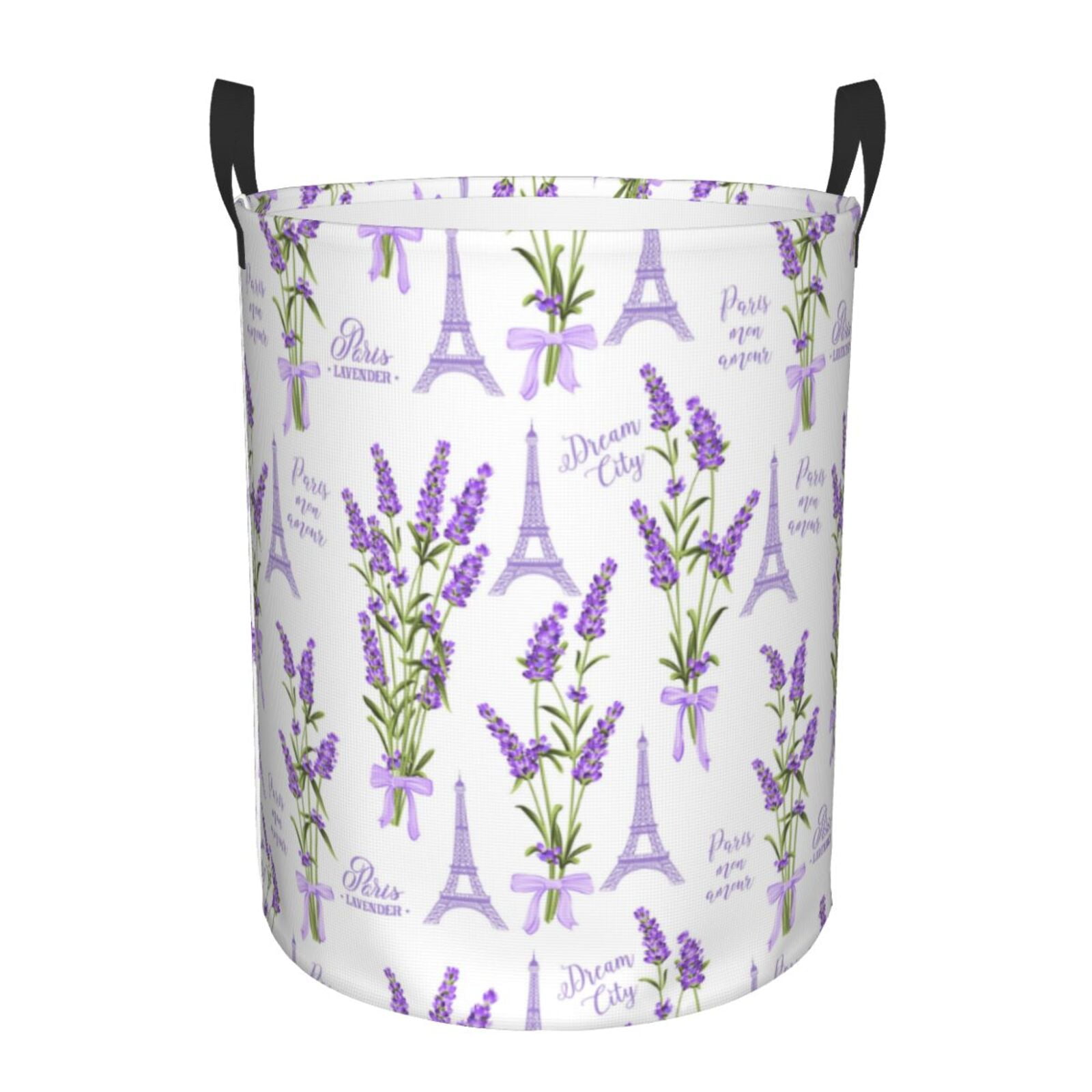 Eiffel Tower purple Round Laundry Basket, Laundry Hamper with Handle ...