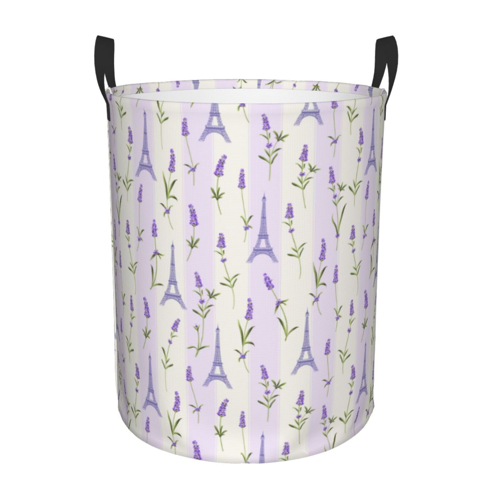 Eiffel Tower violet Round Laundry Basket, Laundry Hamper with Handle ...