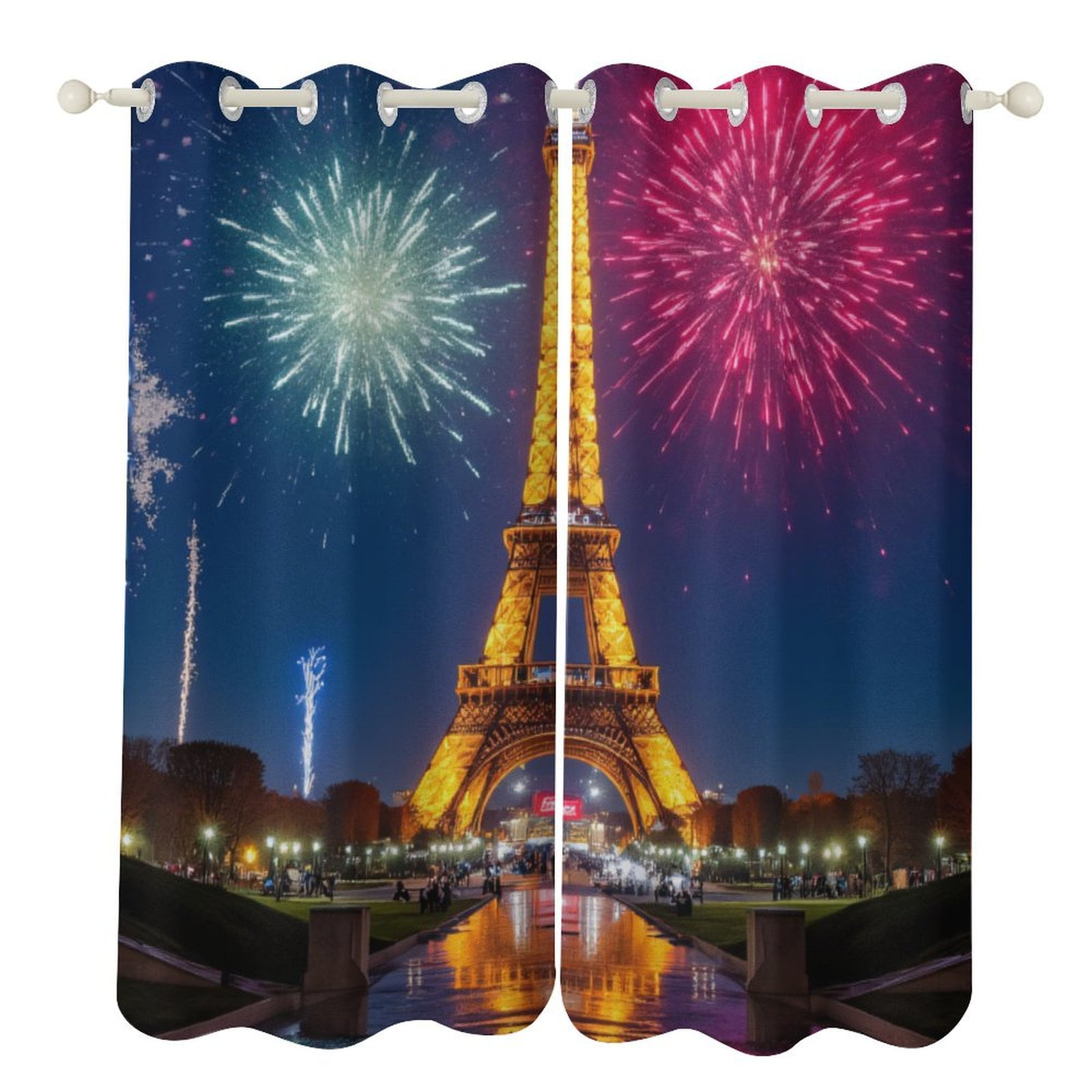 Eiffel Tower with Fireworks Display Blackout Window Curtains for ...