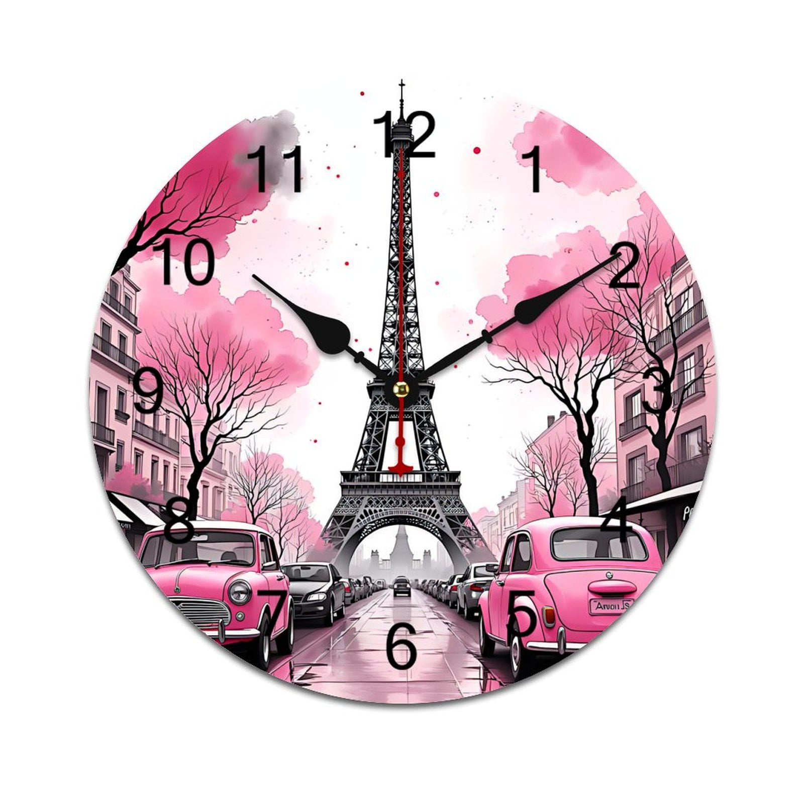 Eiffel Tower with Flowers Cherry Blossom Trees Bedroom Wall Clock Large ...
