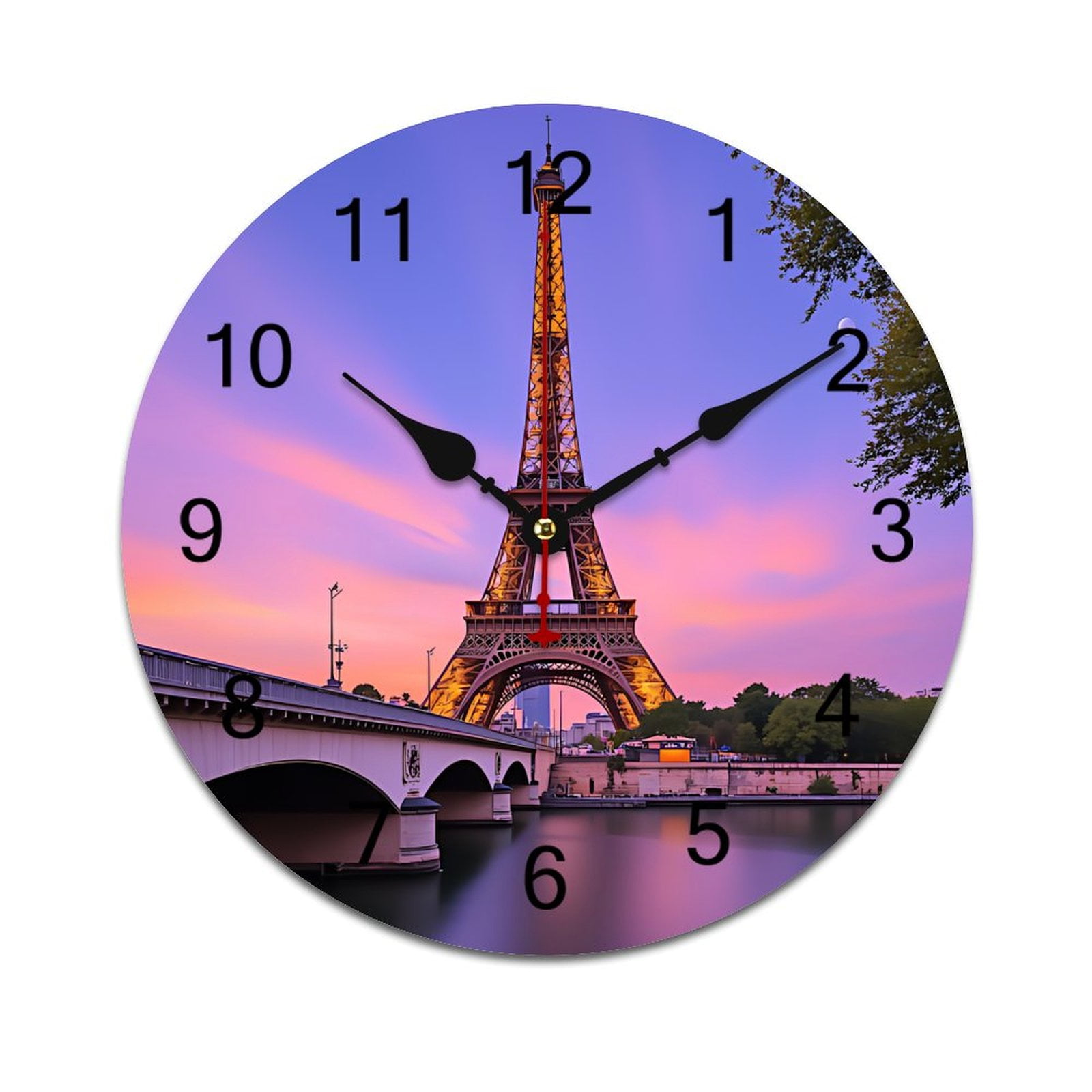 Eiffel Tower with Flowers Cherry Blossom Trees Bedroom Wall Clock Large ...