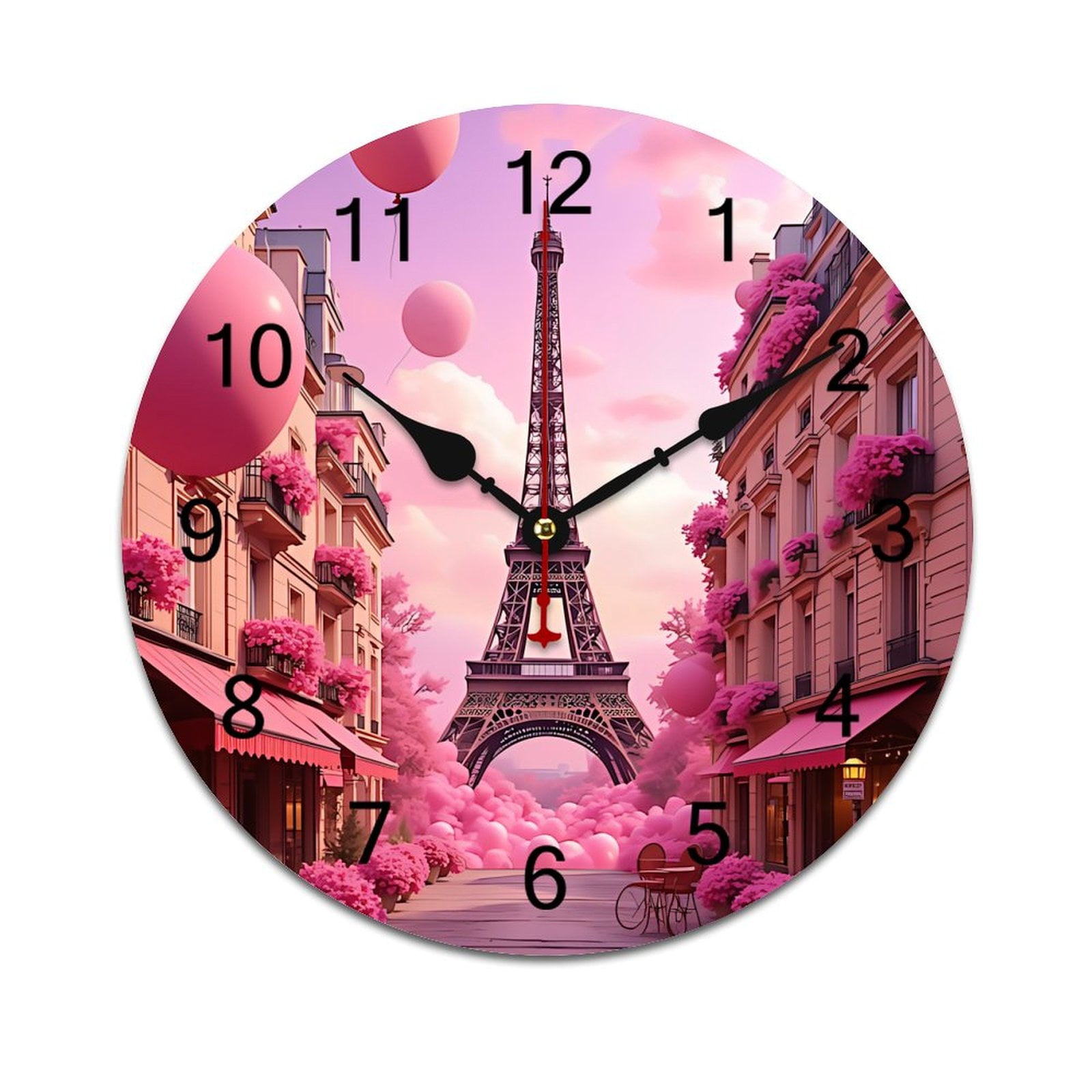 Eiffel Tower with Flowers Cherry Blossom Trees Printed Silent Wall ...