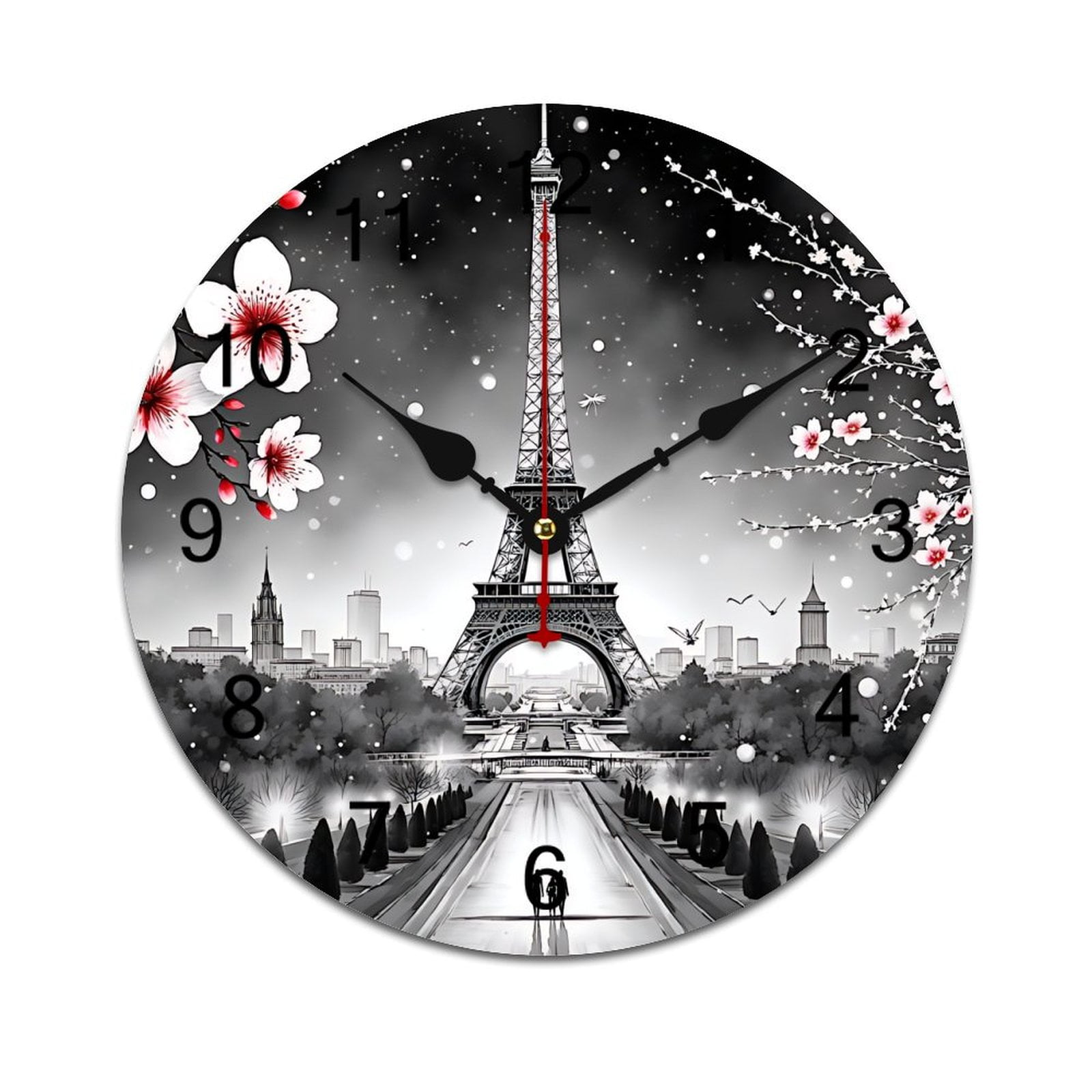 Eiffel Tower with Flowers Cherry Blossom Trees Time Decorative Wall ...