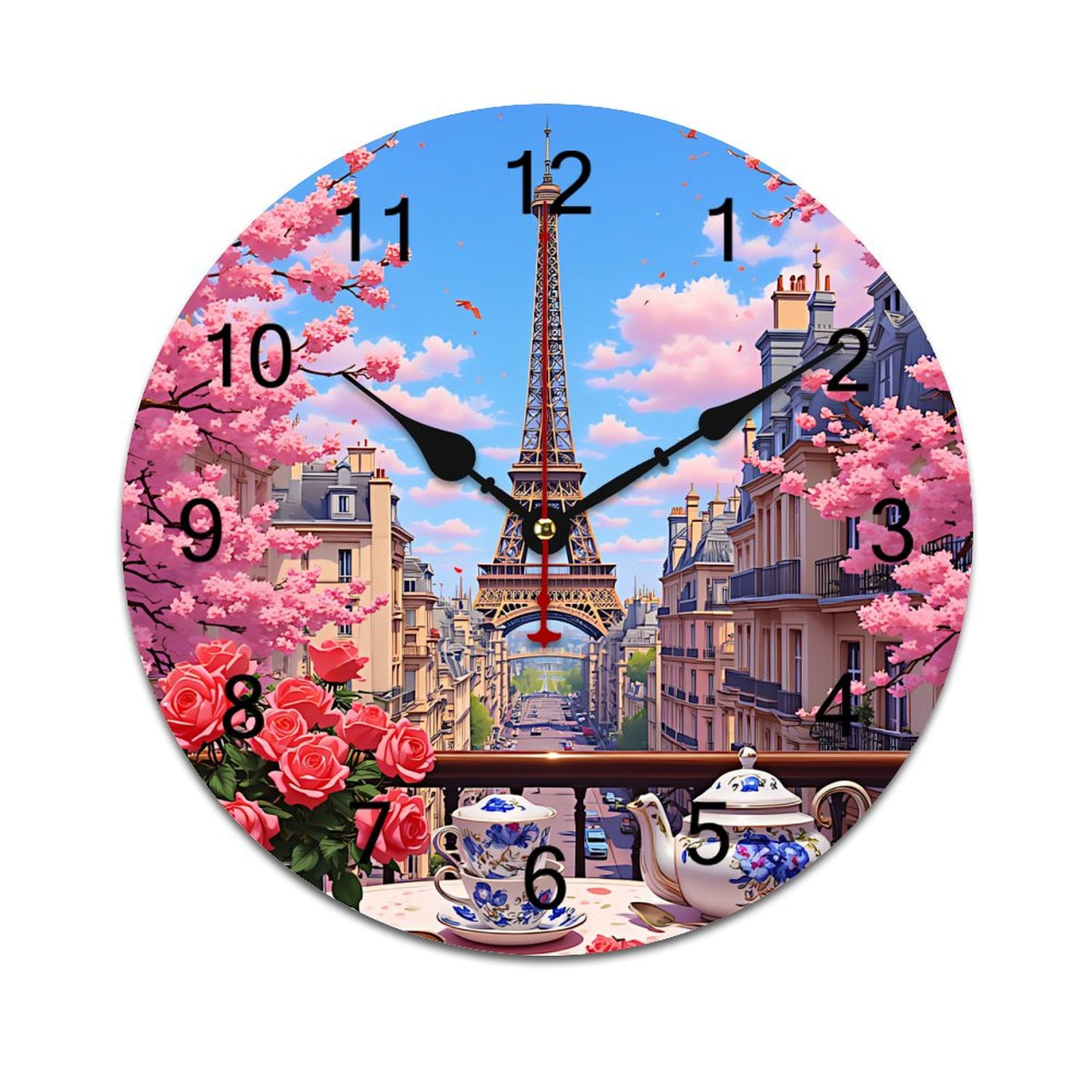 Eiffel Tower with Flowers Cherry Blossom Trees Word Saying Big Wall ...