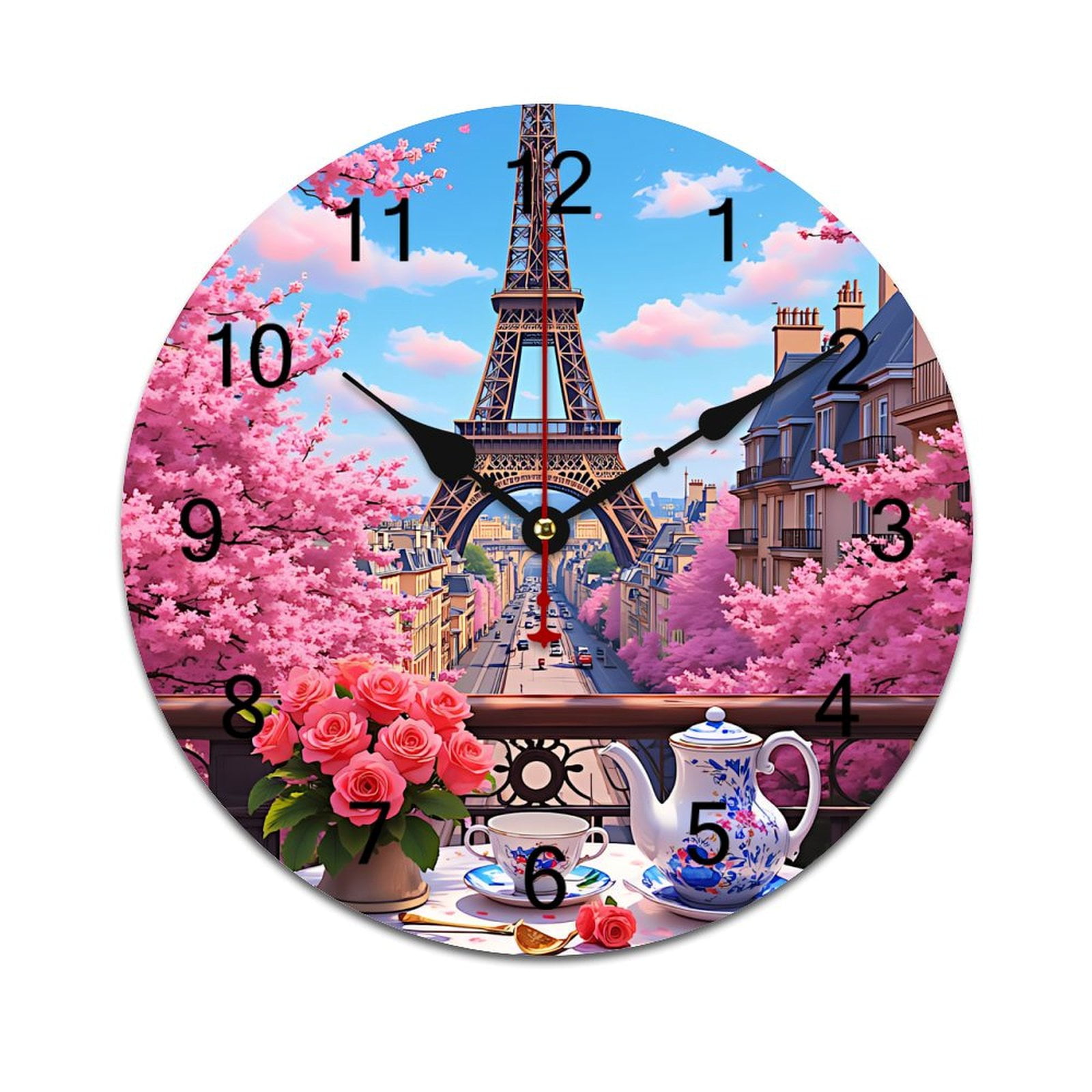 Eiffel Tower with Flowers Cherry Blossom Trees Word Saying Big Wall ...